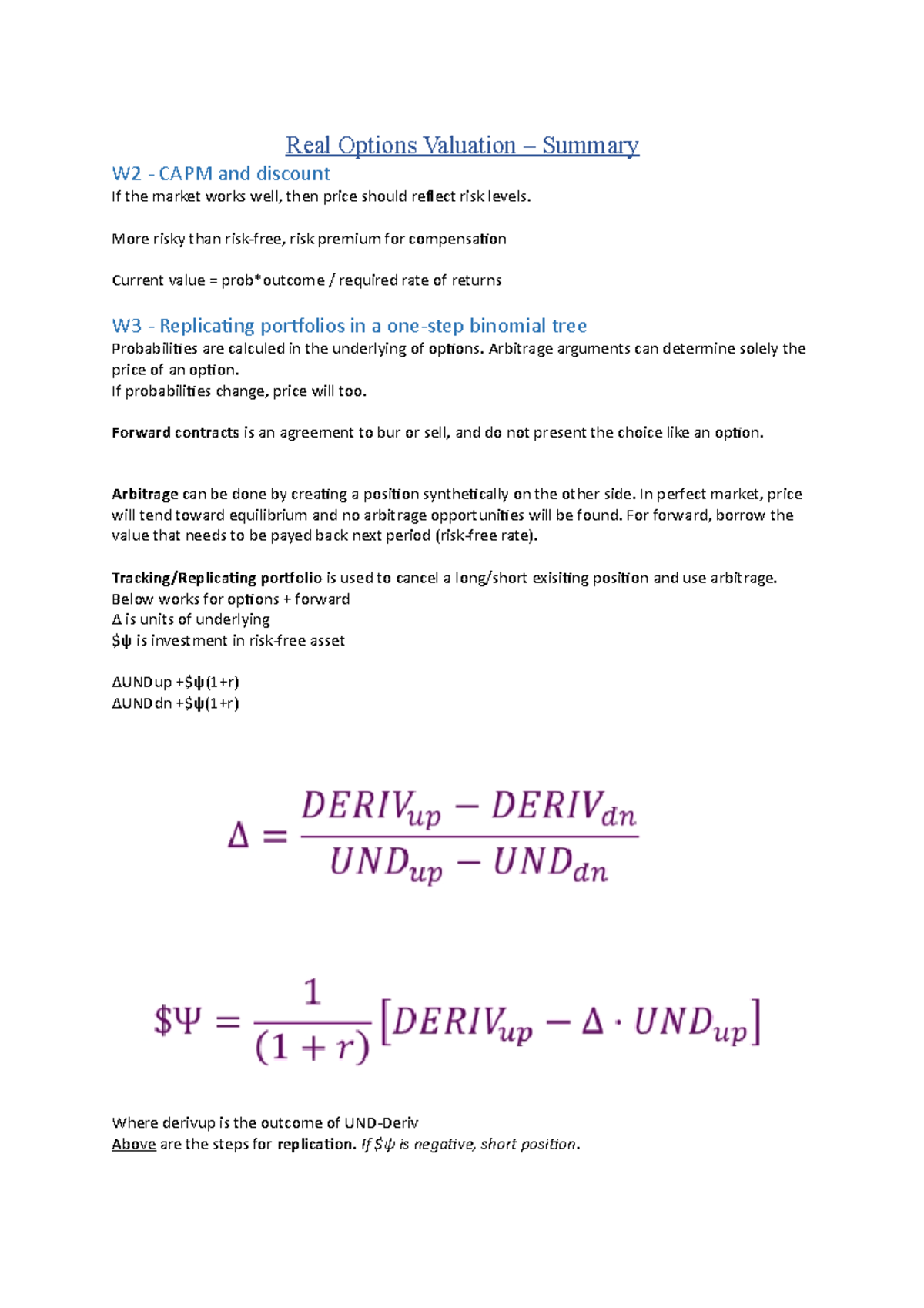 Real Options Valuation - Summary - Real Options Valuation – Summary W2 ...