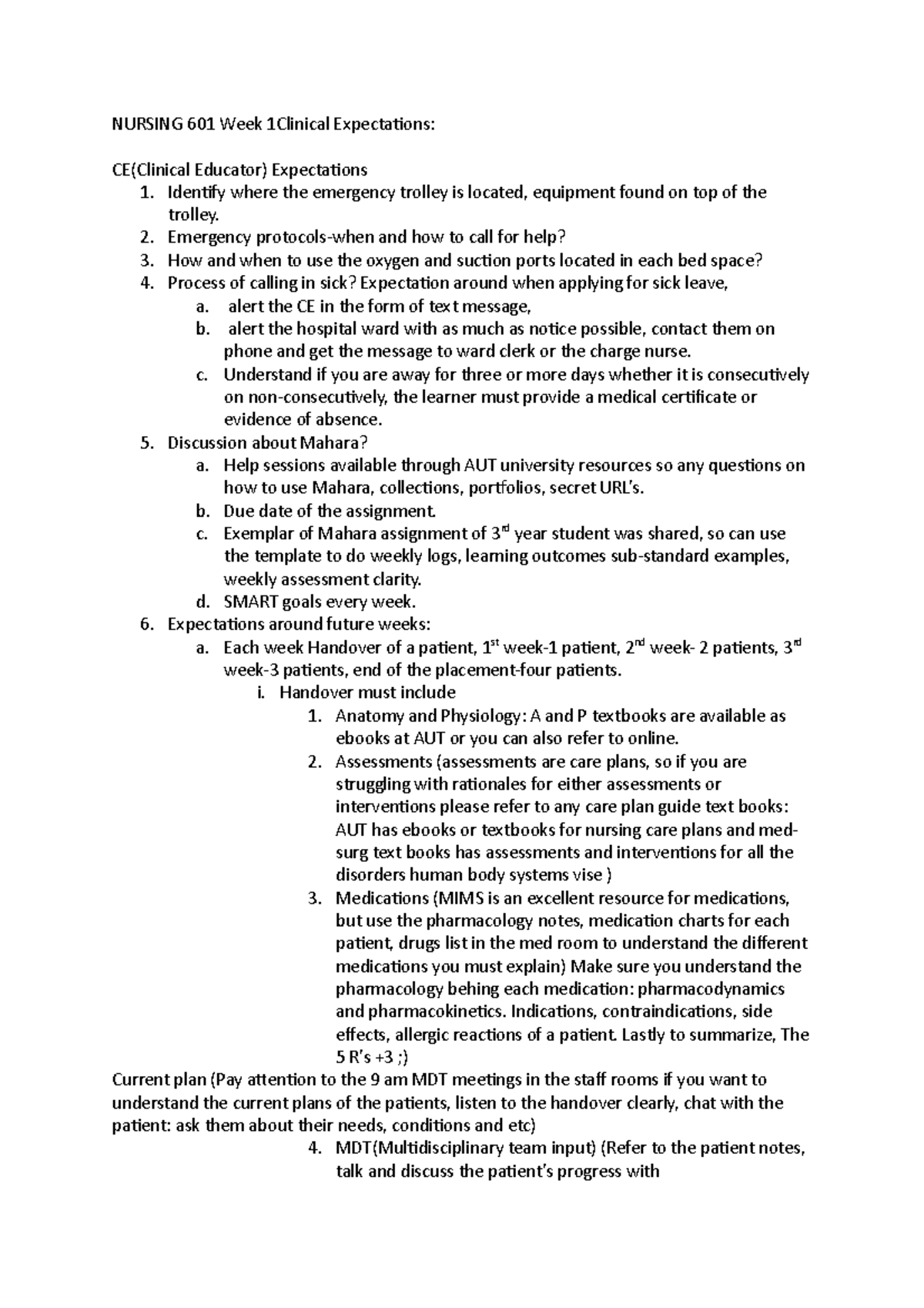 Nursing 601 Week 1 Clinical Expectations - NURSING 601 Week 1Clinical ...