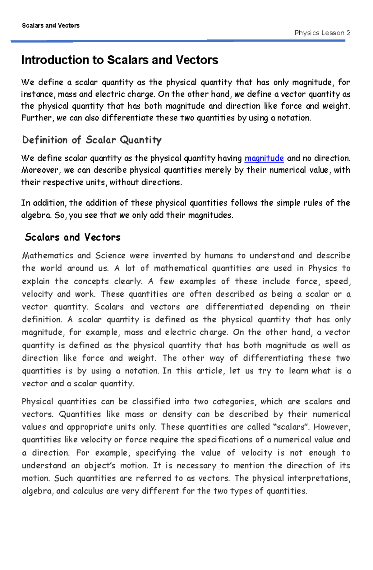 Module 2 Saclar and Vector - Physics Lesson 2 Introduction to Scalars ...