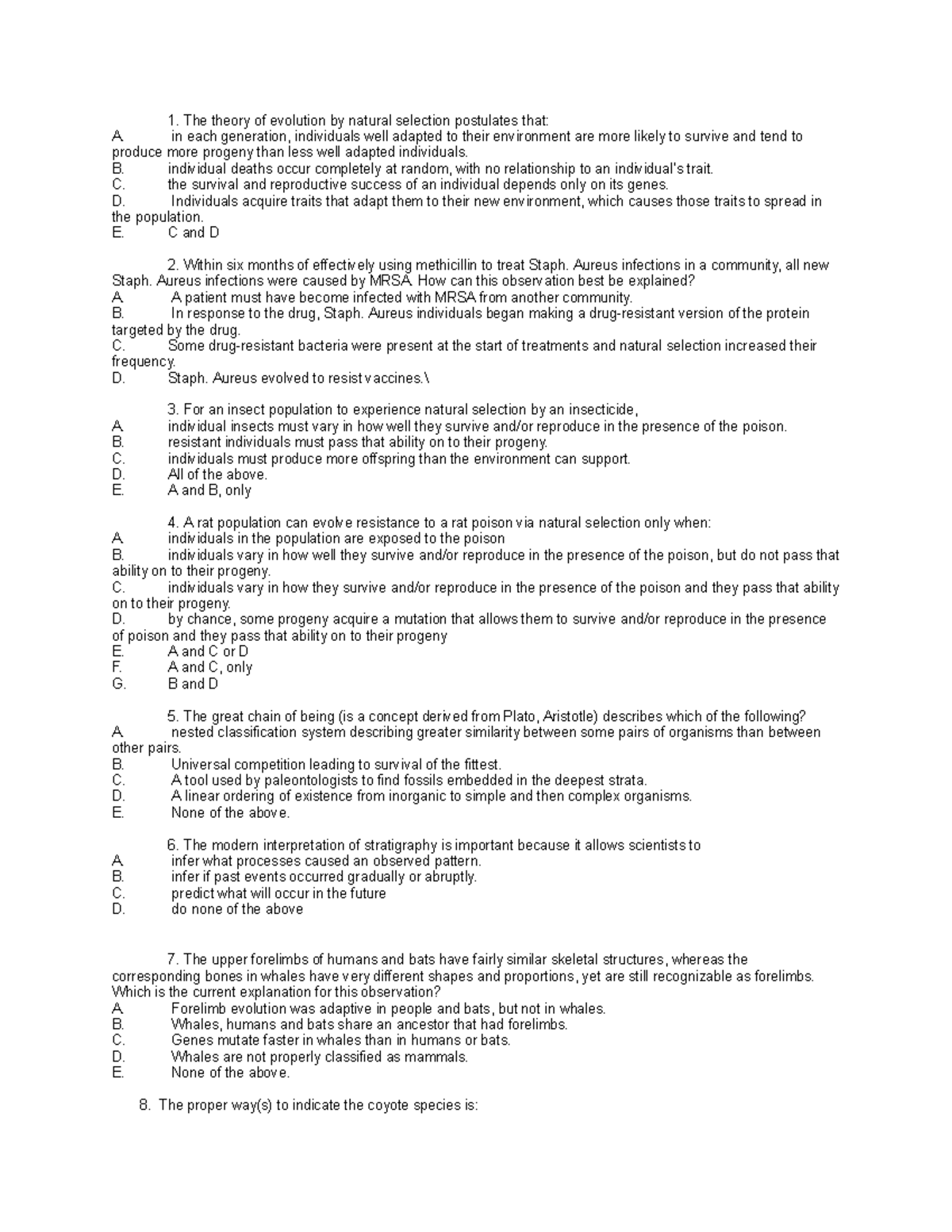 Practice test questions (evolution) - 1. The theory of evolution by ...