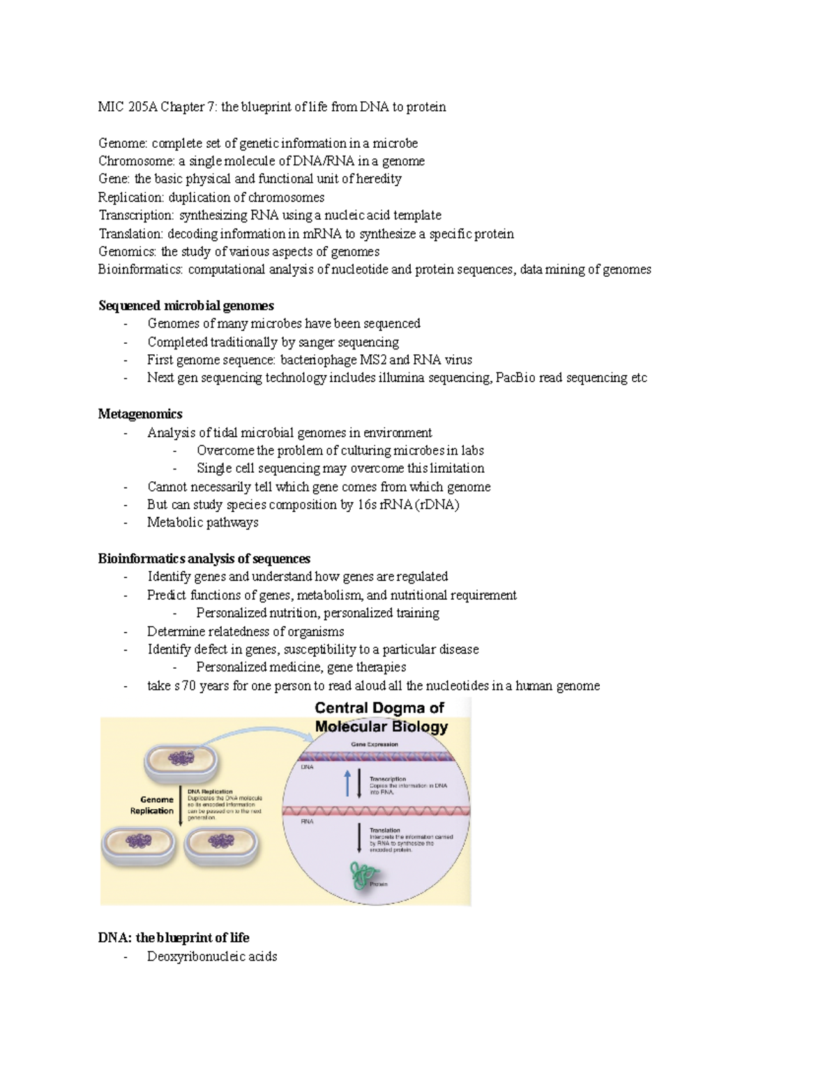 MIC 205A Chapter 7 the bluprint of life from DNA to protein ...