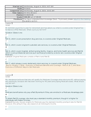 Module 2 Test Score 100 - Part C and Other Medicare Health Plans all ...