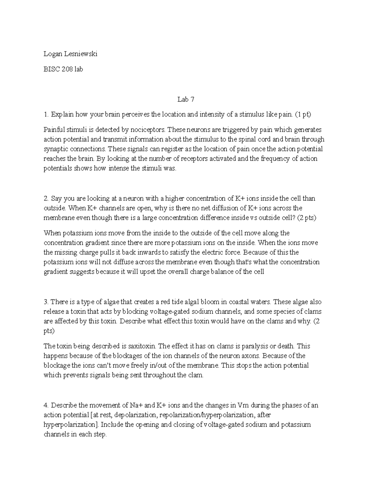 Lab 7 - Action Potentials - question set - Logan Lesniewski BISC 208 ...