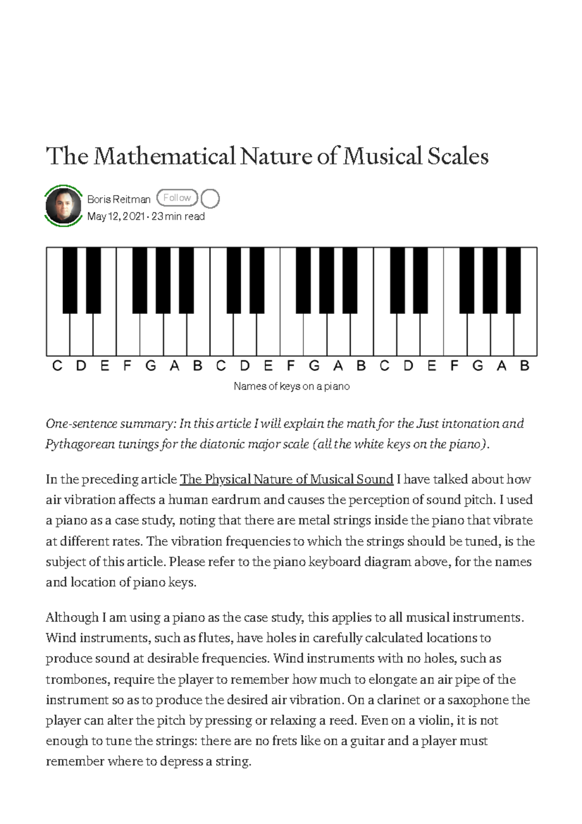 The Mathematical Nature of Musical Scales by Boris Reitman Cantor’s ...