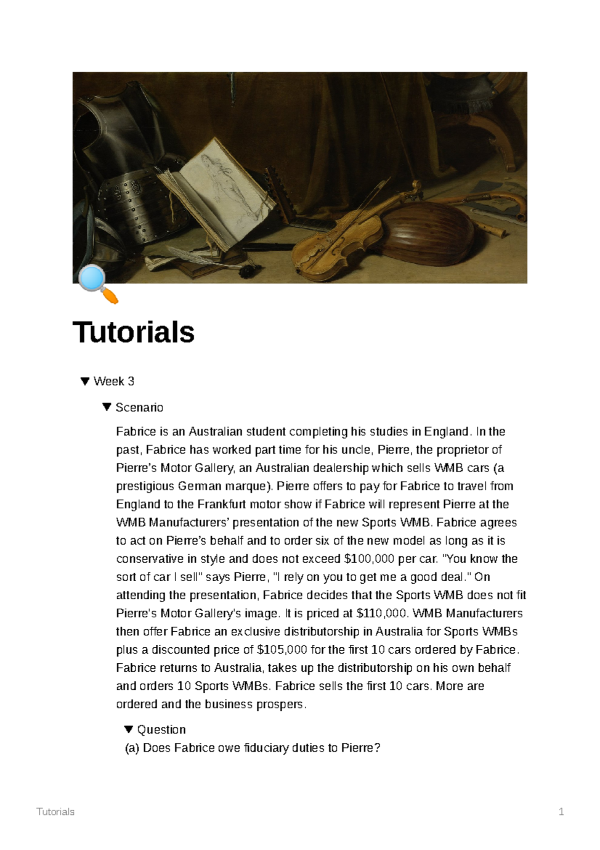 Equity Tutorial Week 3 Notes - 🔍 Tutorials Week 3 Scenario Fabrice is ...