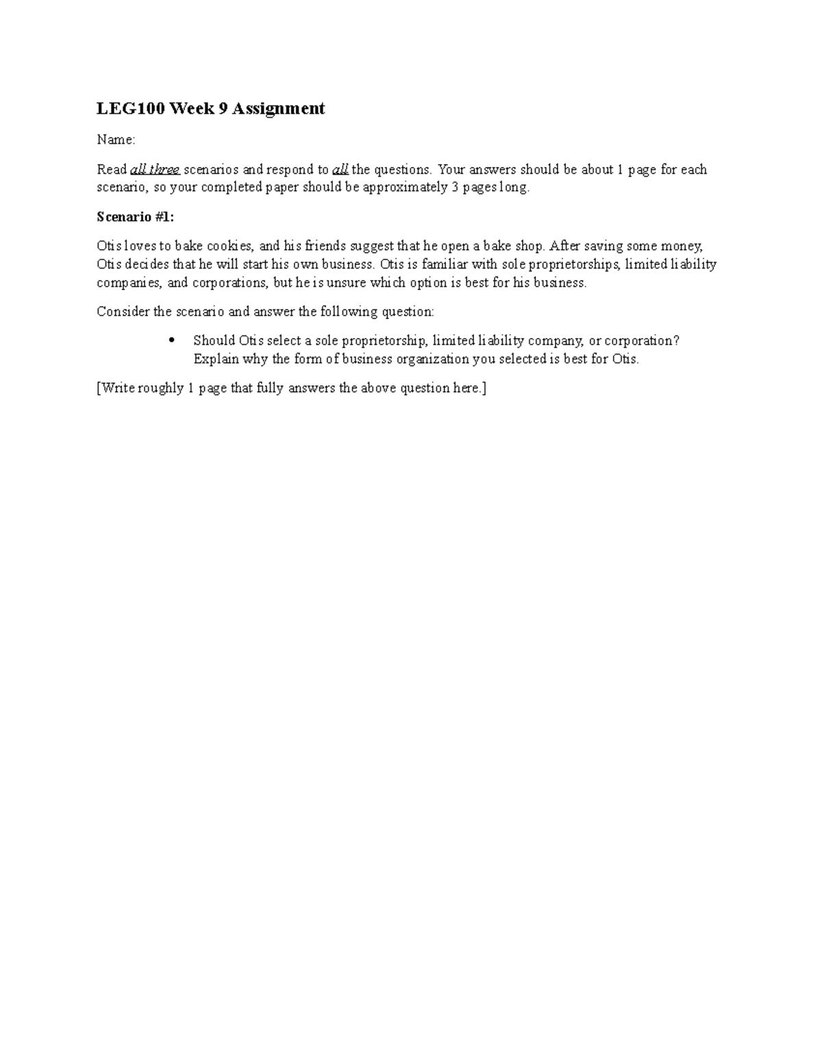 LEG100 Week 9 Assignment template - LEG100 Week 9 Assignment Name: Read ...