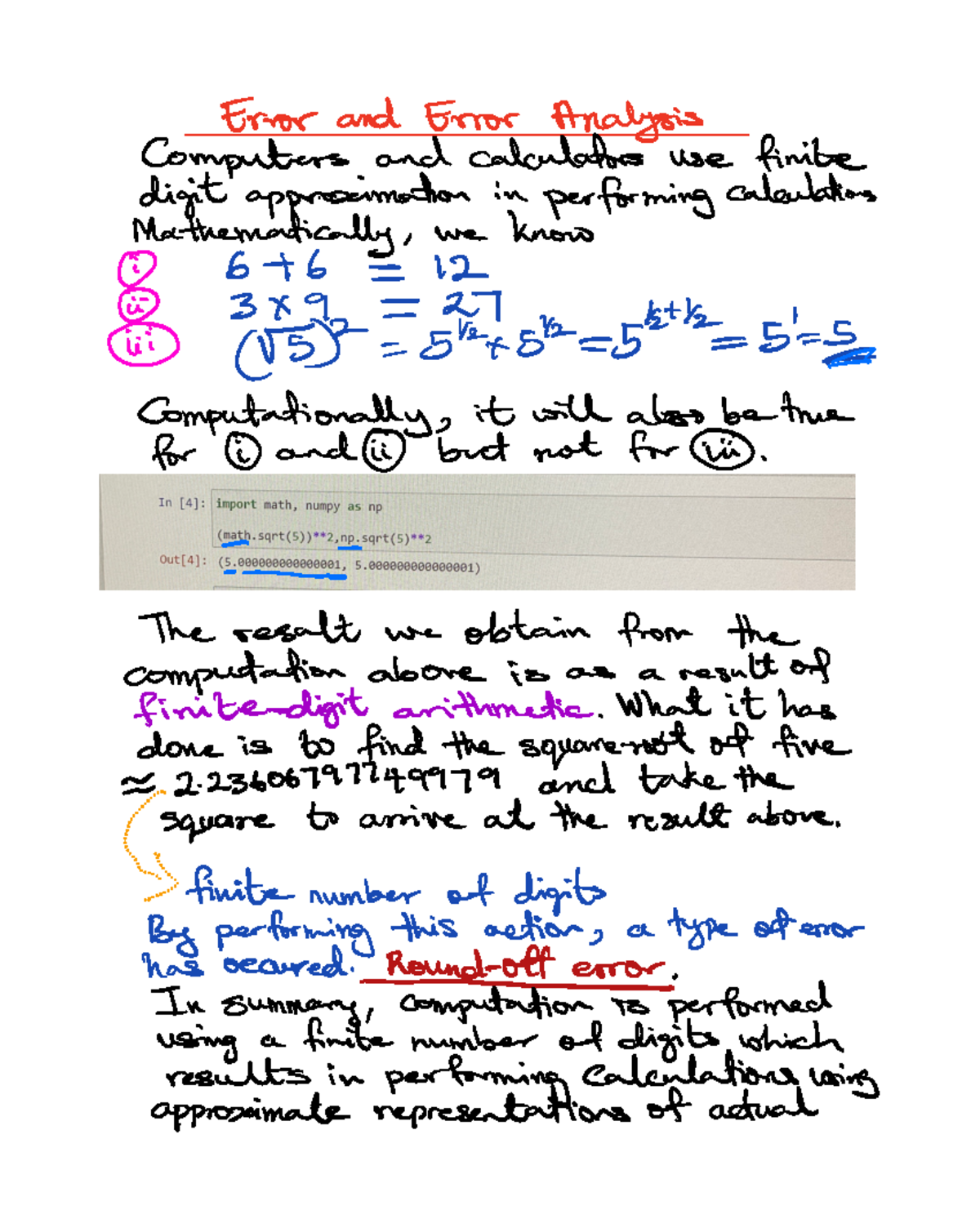 Error Class Notes Error And Error Analysis Computers And Calculators