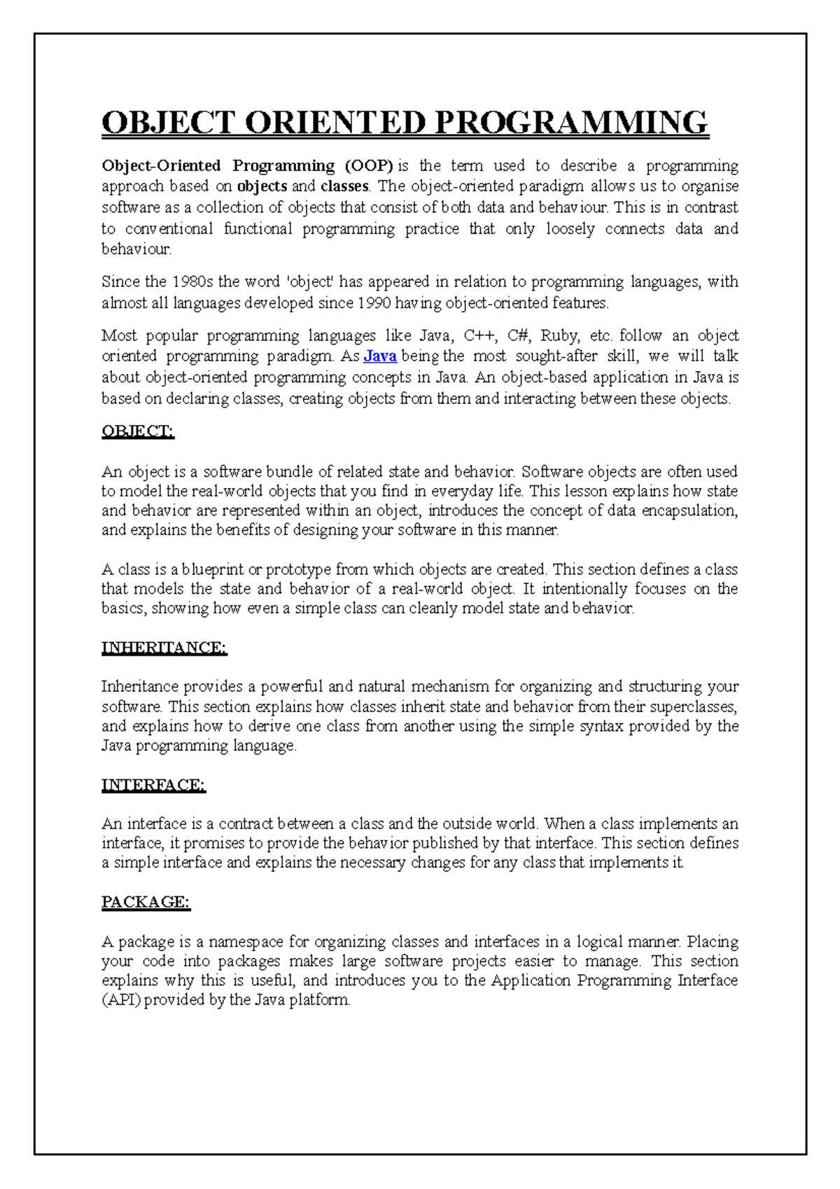 Object Oriented Programming - OBJECT ORIENTED PROGRAMMING Object ...