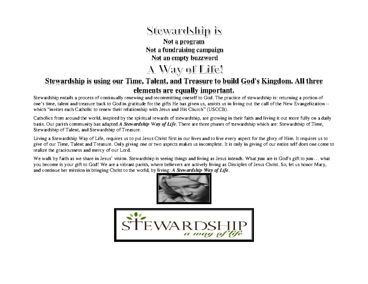 Stewardship is 2017 - Good - Not a program Not a fundraising campaign ...