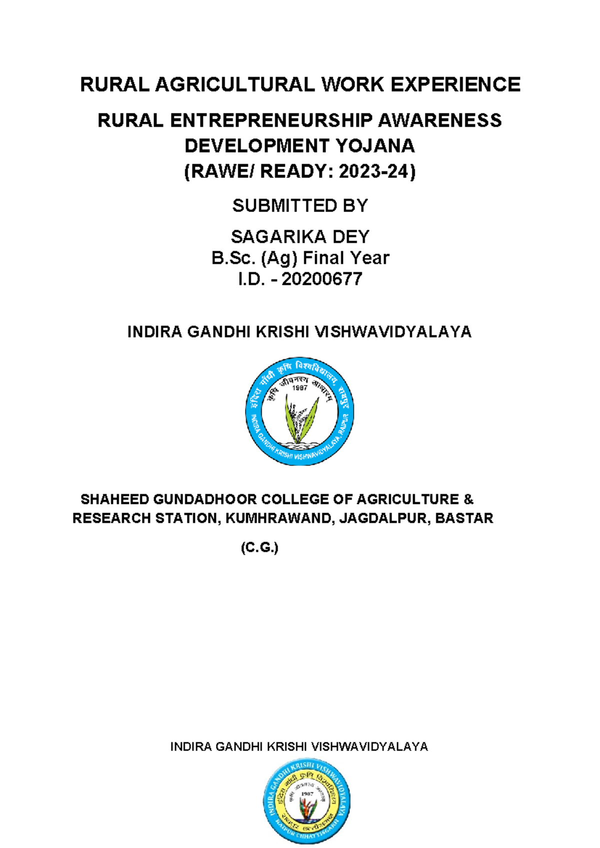 Report GRP 05 - RURAL AGRICULTURAL WORK EXPERIENCE RURAL ...