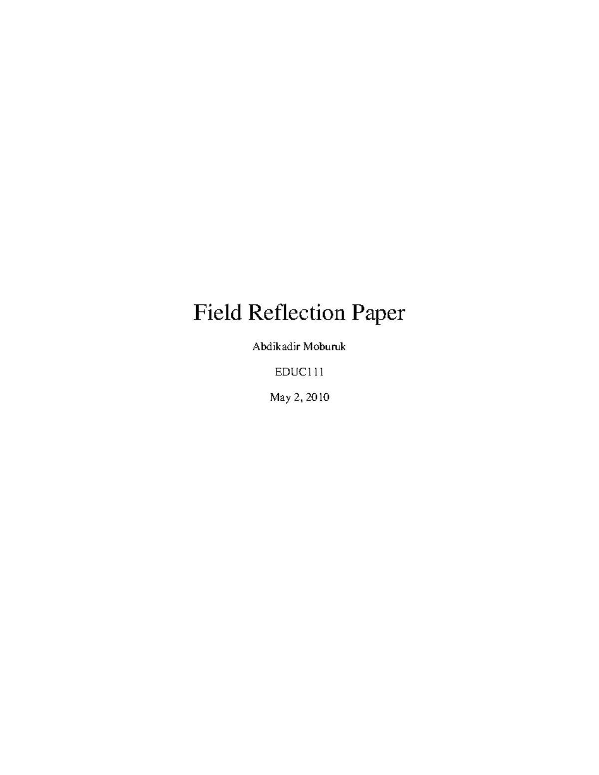 Field Reflections over the observations - Field Reflection Paper ...