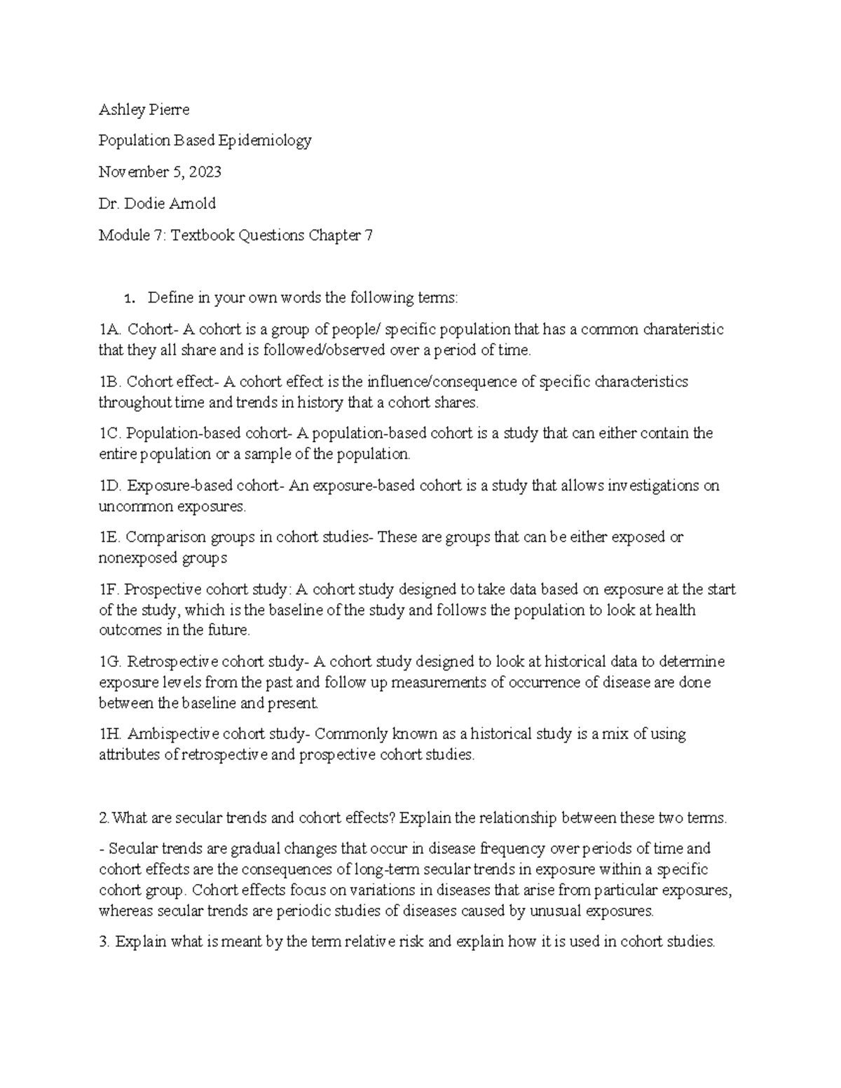 Module 7 - Chapter 7 textbook questions - Ashley Pierre Population ...