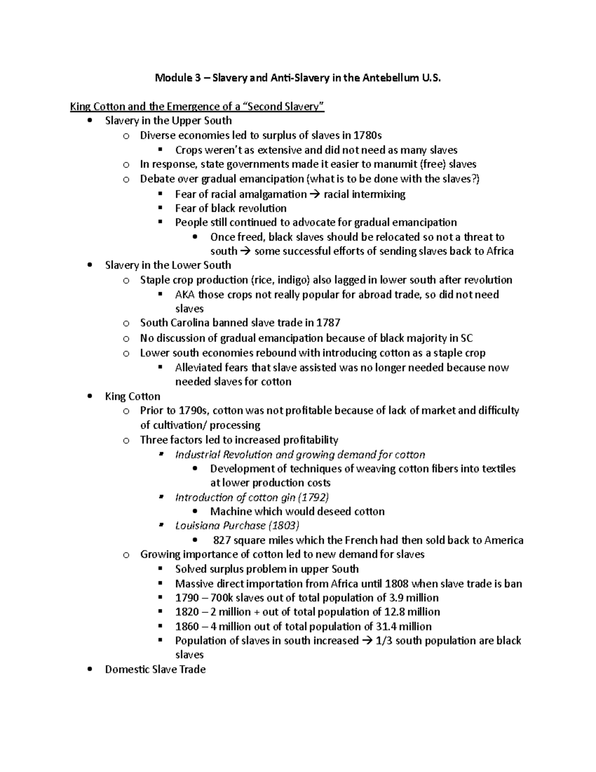 Module 3 - Slavery and Anti-Slavery in the Antebellum U.S - King Cotton ...