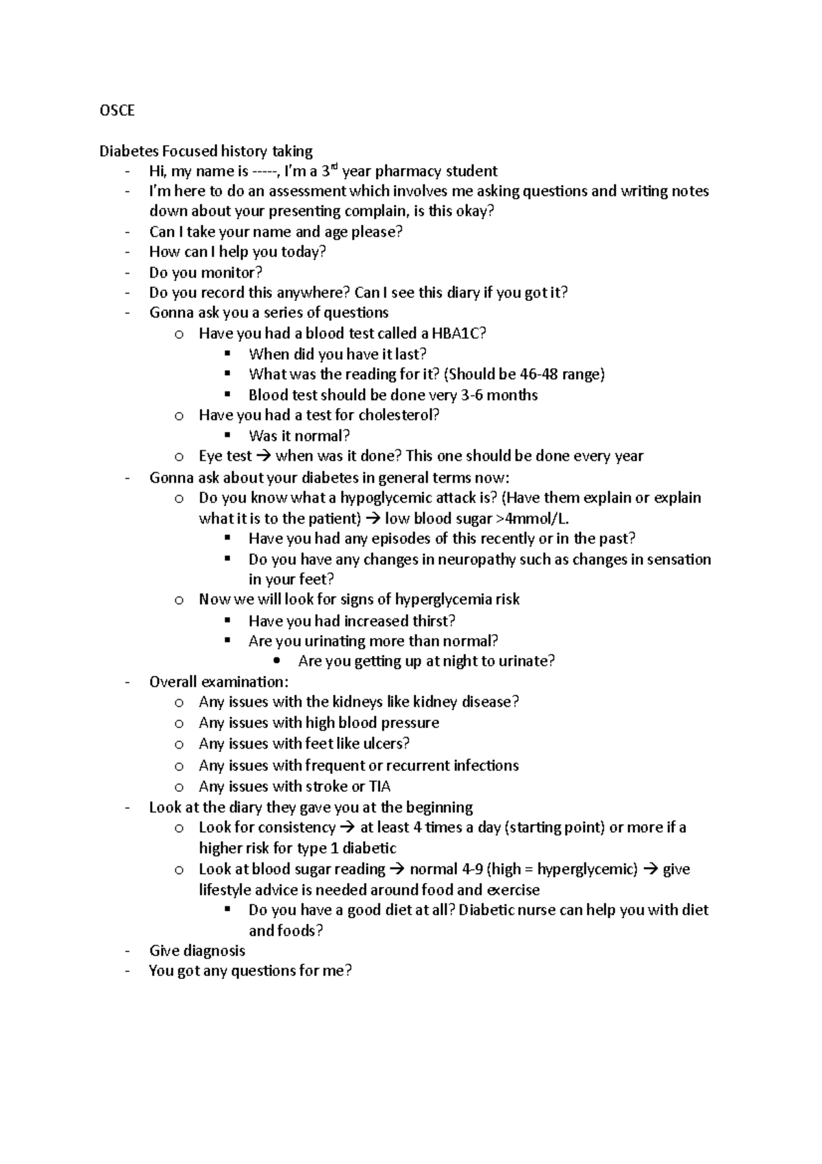 OSCE Diabetes focused history taking - OSCE Diabetes Focused history ...