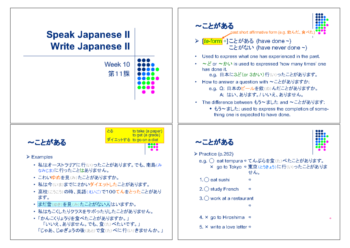 Week 10 G wo SA - week 10 lecture - Speak Japanese II Write Japanese II ...
