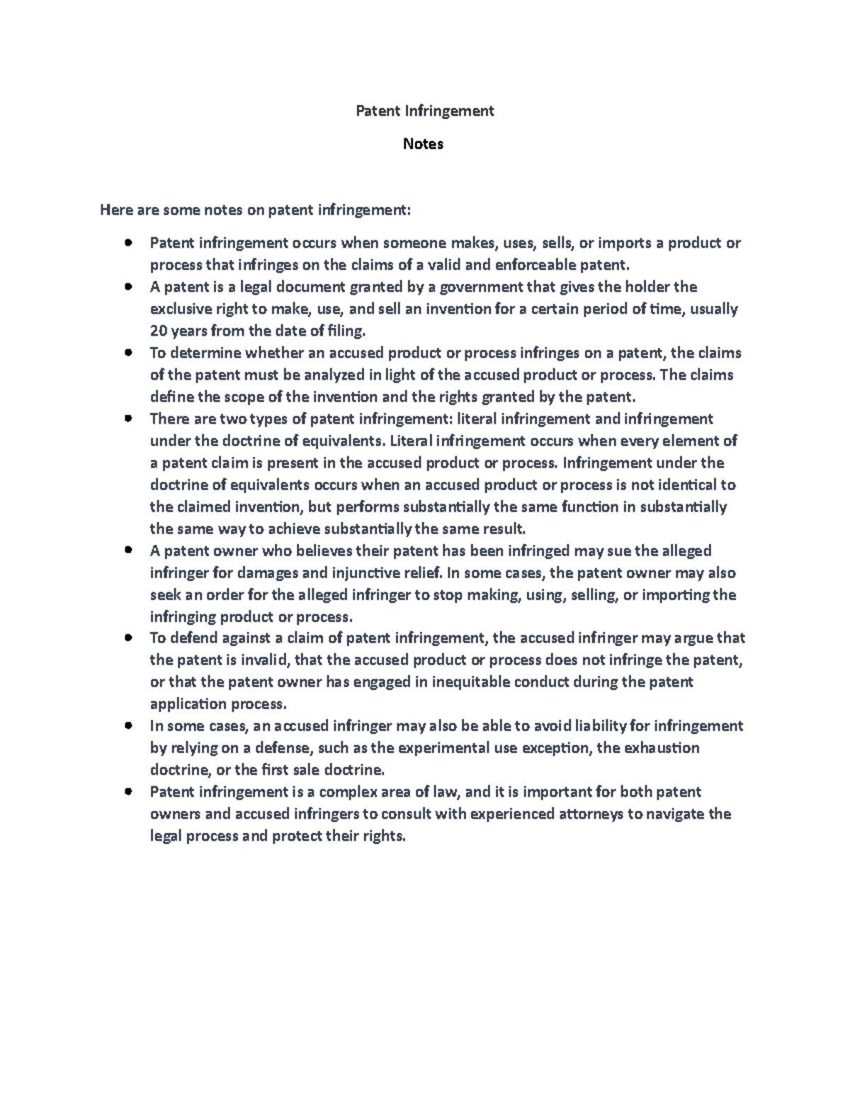 Create notes of Patent Infringement - Patent Infringement Notes Here ...