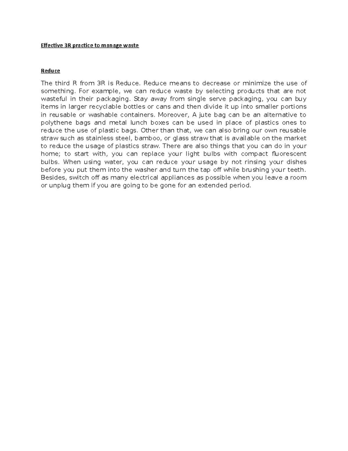 3R - hi this is 3r - Effective 3R practice to manage waste Reduce The ...