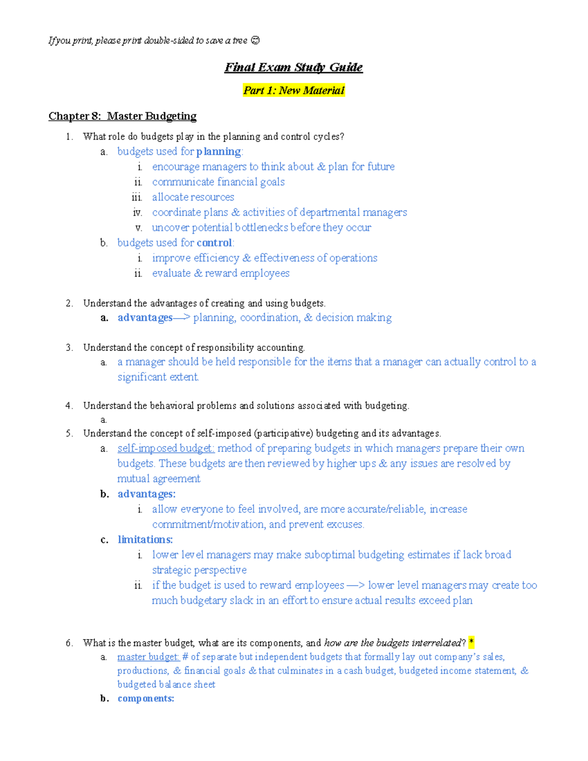 Final Part 1 Study Guide New Stuff - If you print, please print double ...