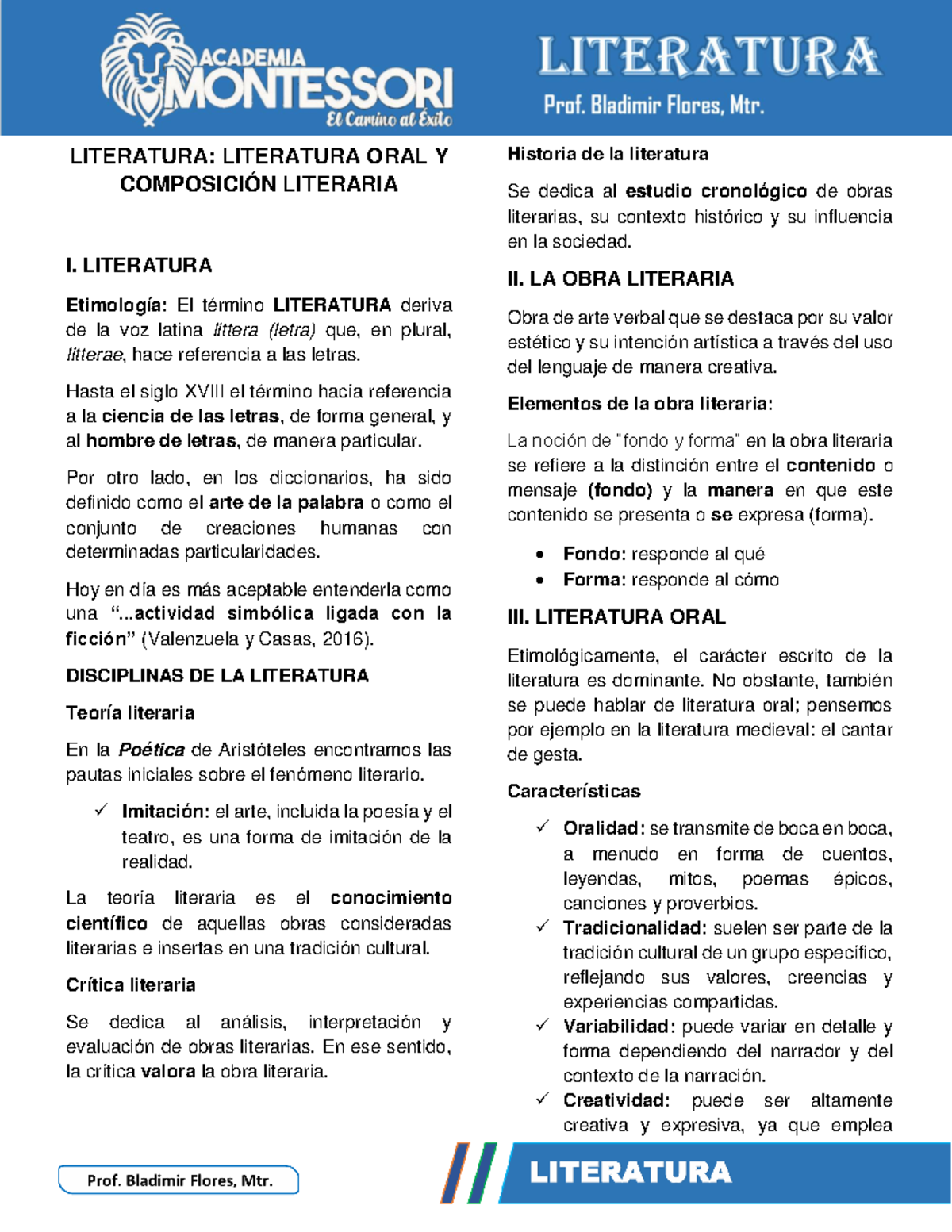 Literatura 1 - LITERATURA: LITERATURA ORAL Y COMPOSICIÓN LITERARIA I ...
