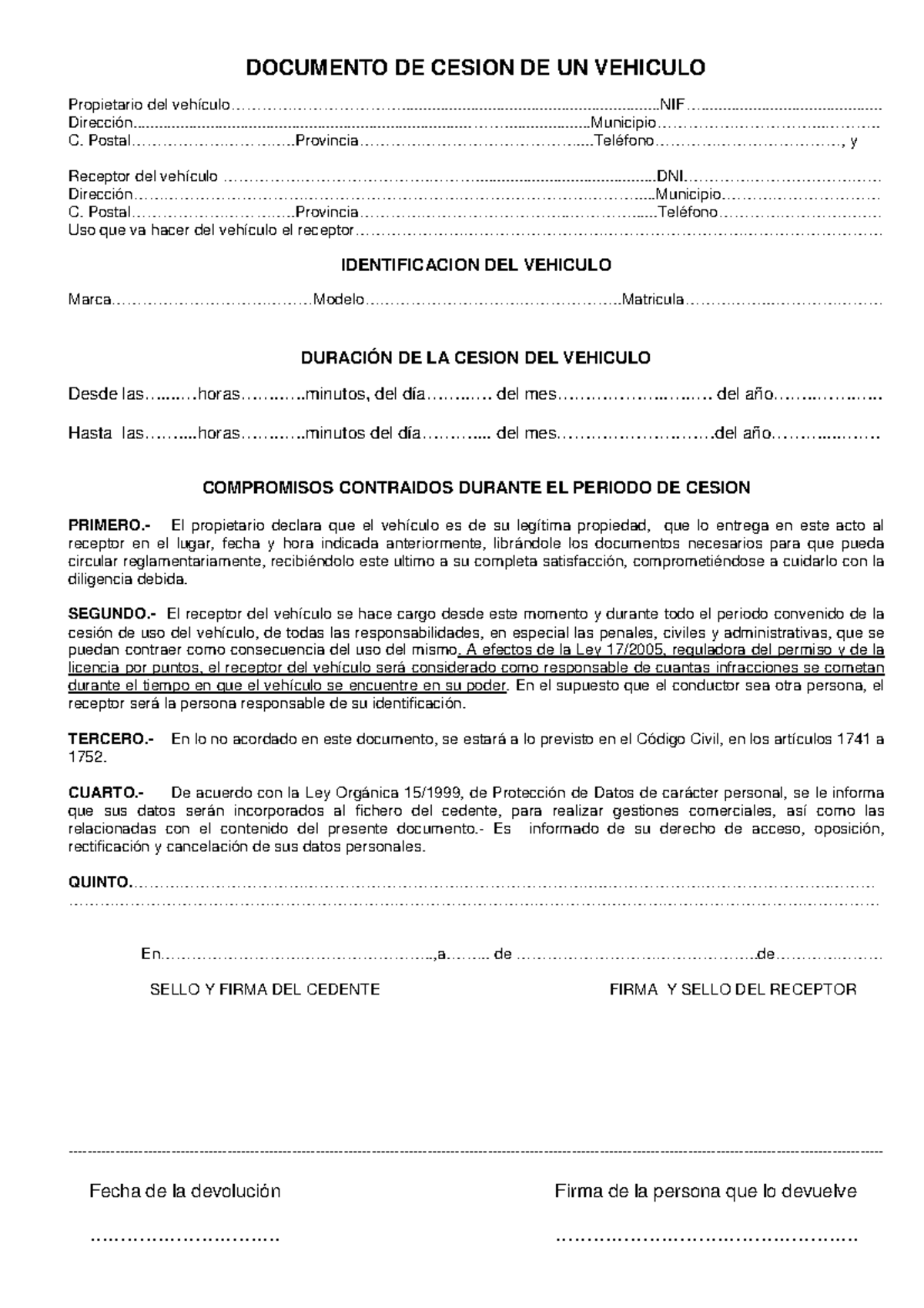 Cesion EN USO - ESO LO QUE HAY - DOCUMENTO DE CESION DE UN VEHICULO ...
