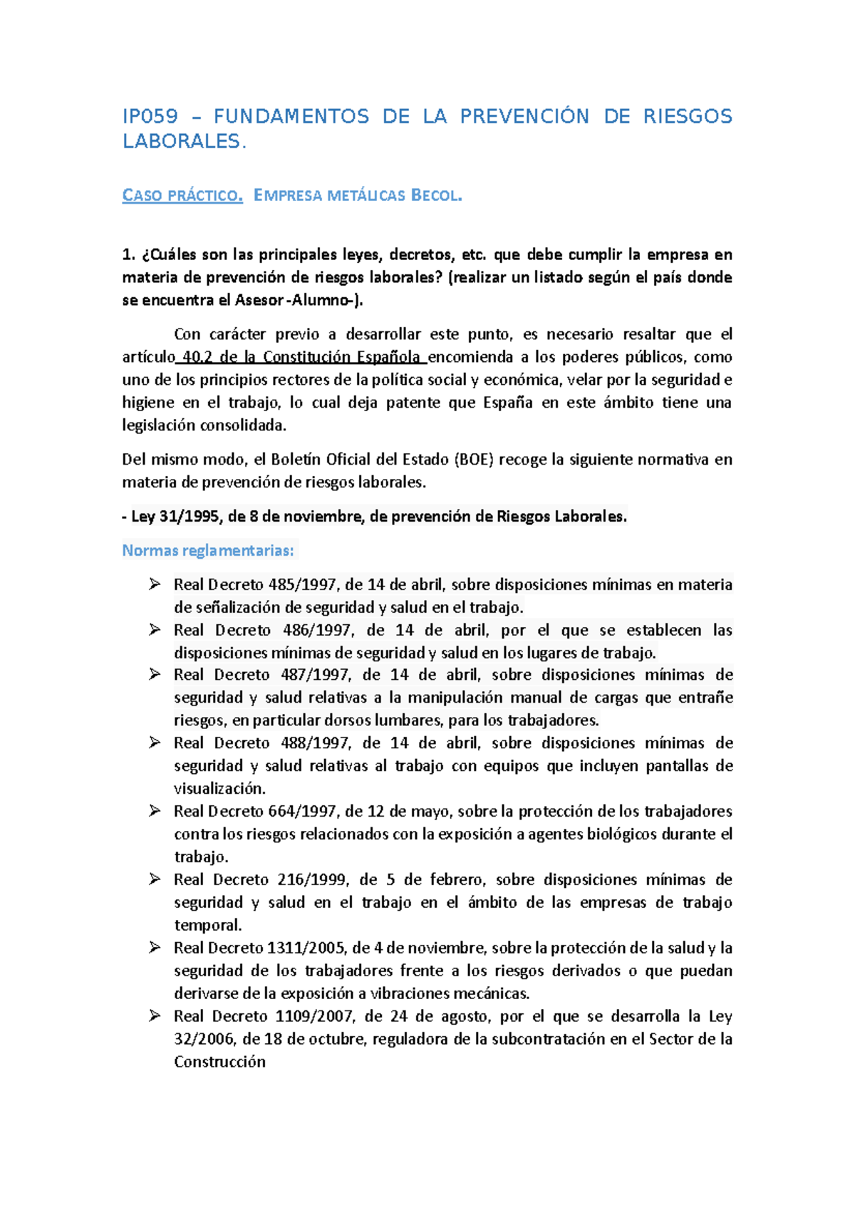 IP059 fundamenotos de la prevencion - IP059 – FUNDAMENTOS DE LA PREVENCIÓN DE RIESGOS LABORALES ...