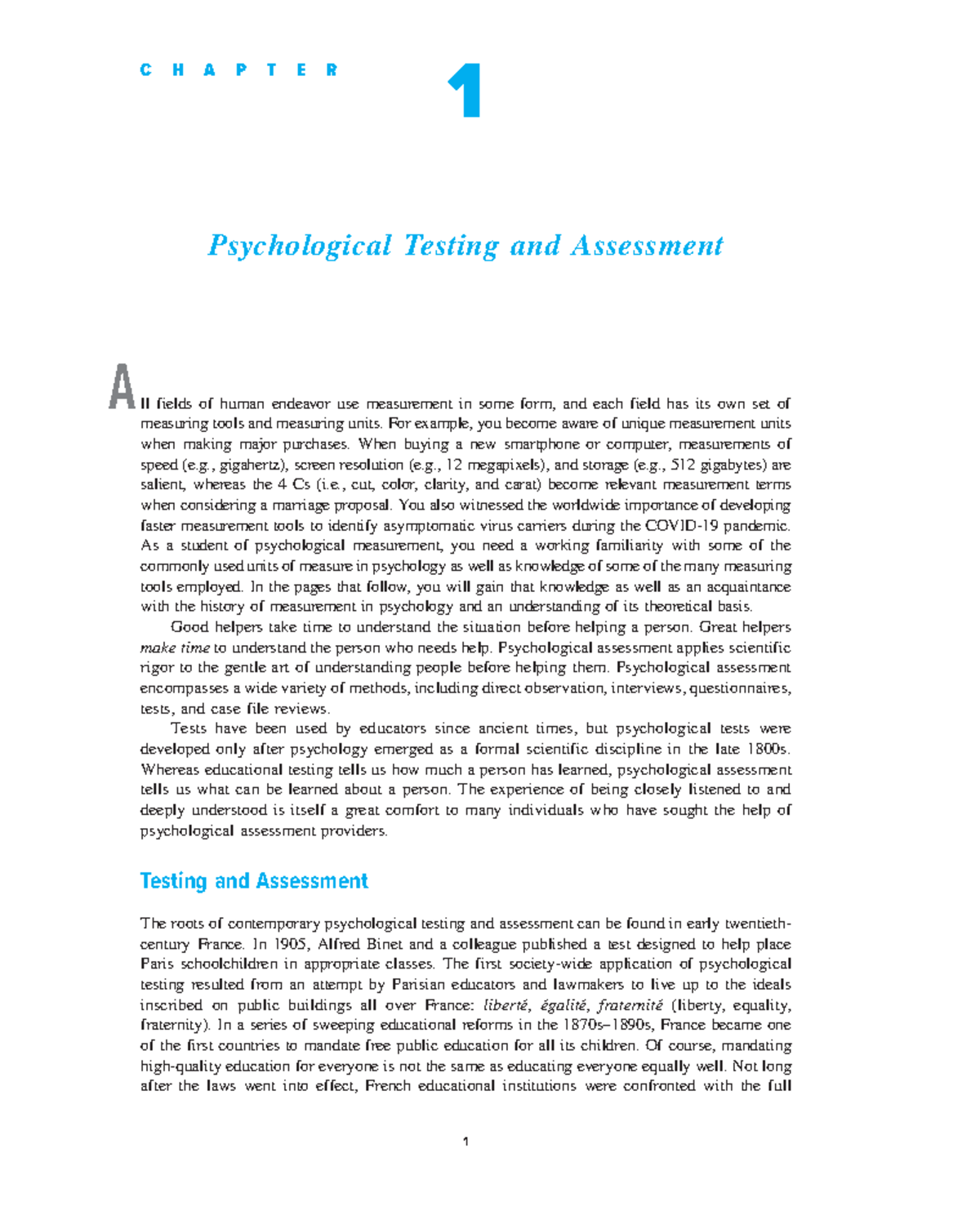 Module 1 Nature of Psych Testing and Assessment - 1 C H A P T E R 1 ...