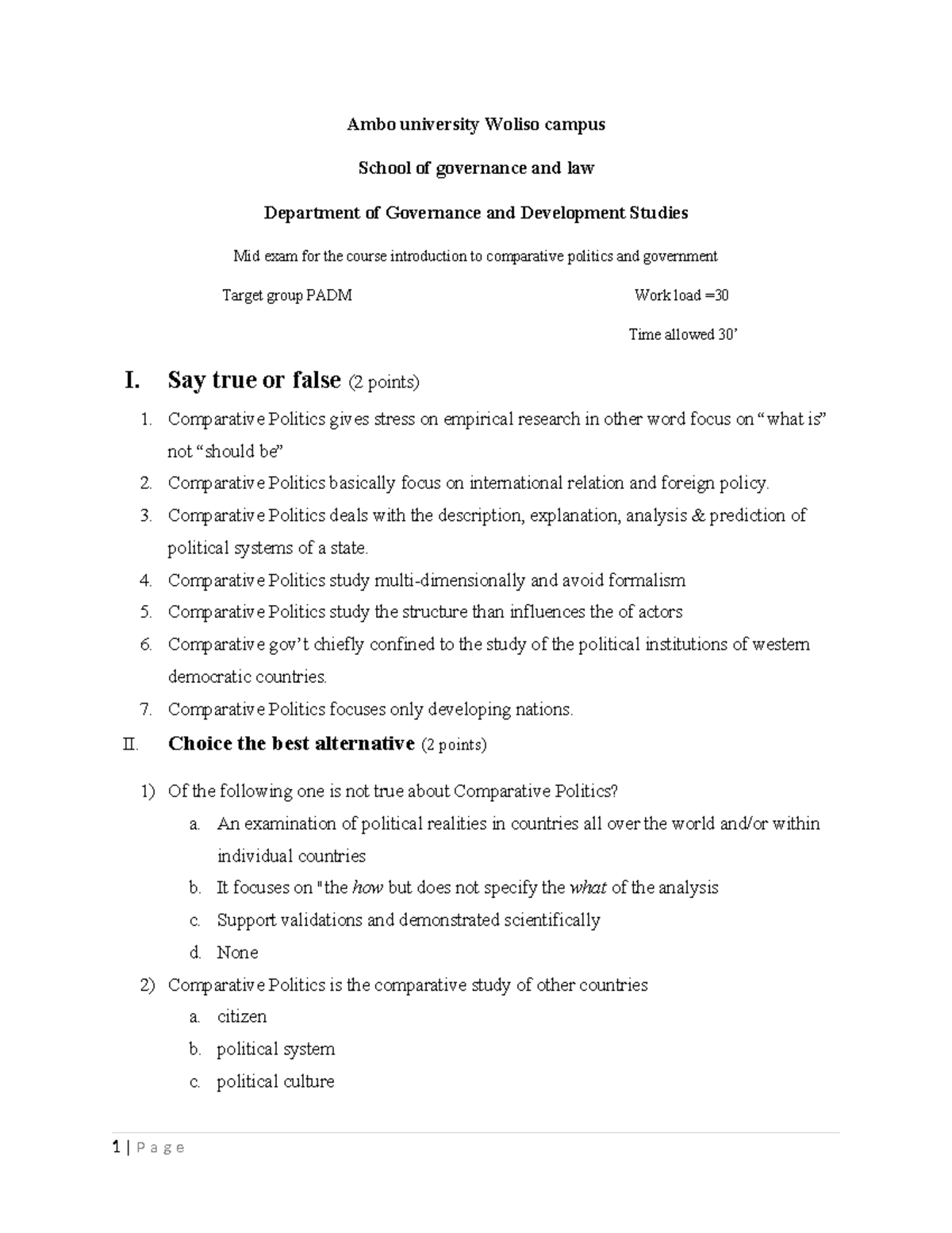 Exam - Ambo university Woliso campus School of governance and law ...