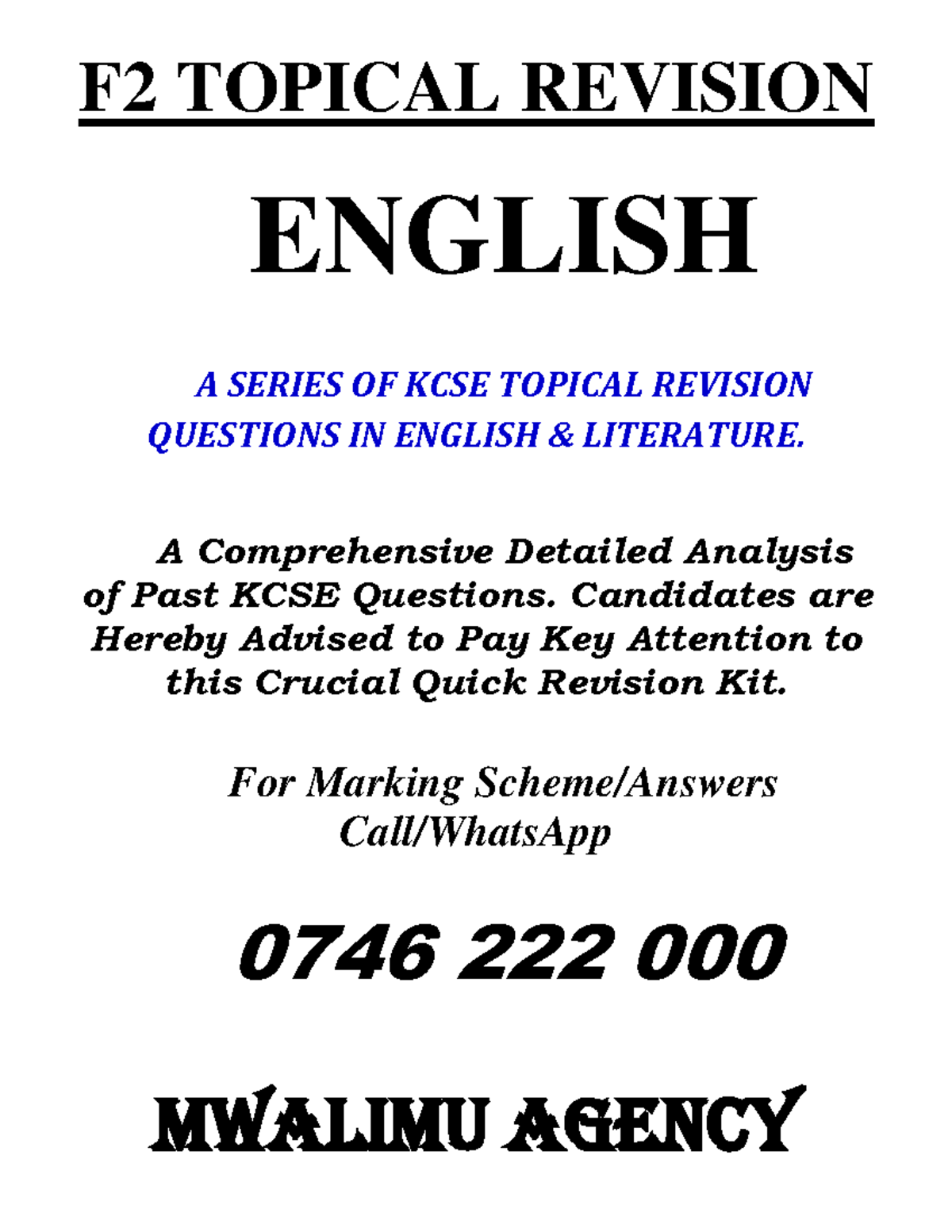 KCSE F2 English Topicals - F2 TOPICAL REVISION ENGLISH A SERIES OF KCSE ...