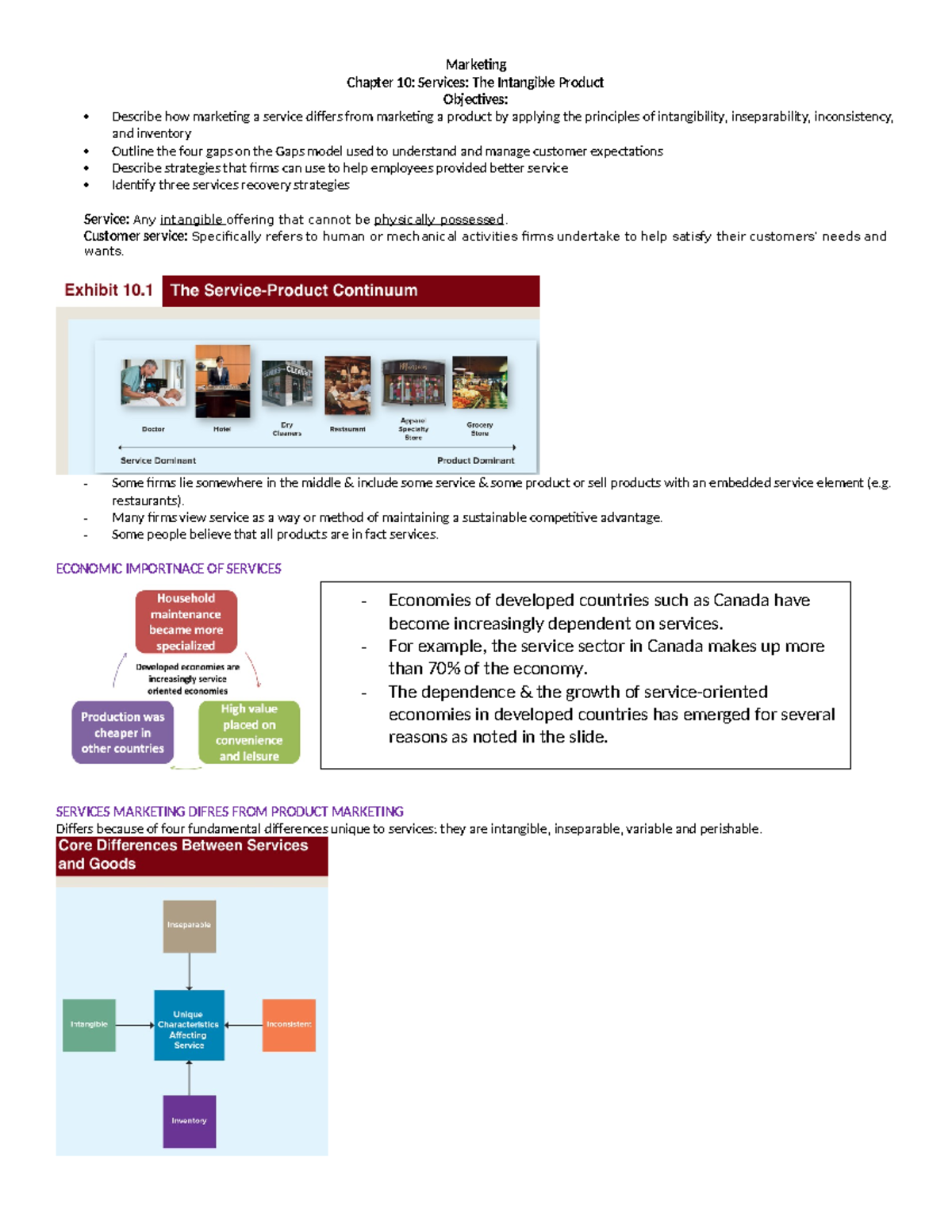 Marketing chapter 10 - Marketing Chapter 10: Services: The Intangible ...
