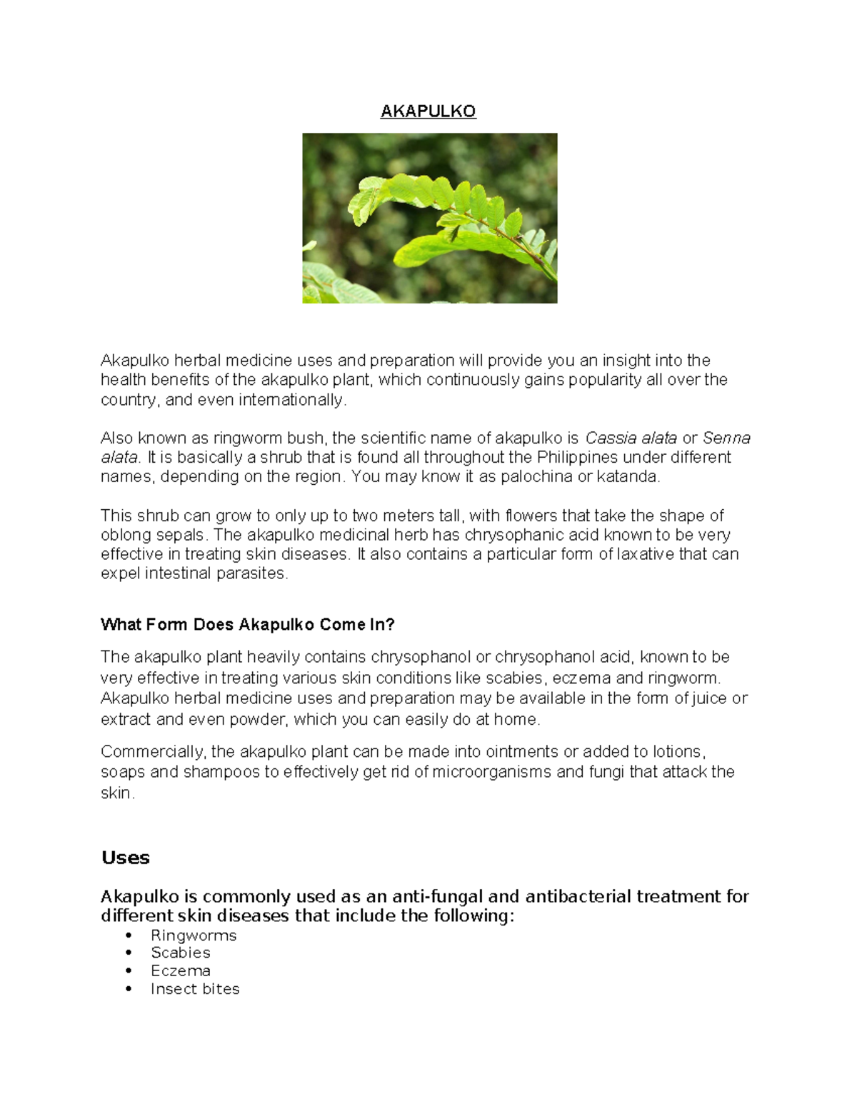 Akapulko Herbal - AKAPULKO Akapulko herbal medicine uses and ...