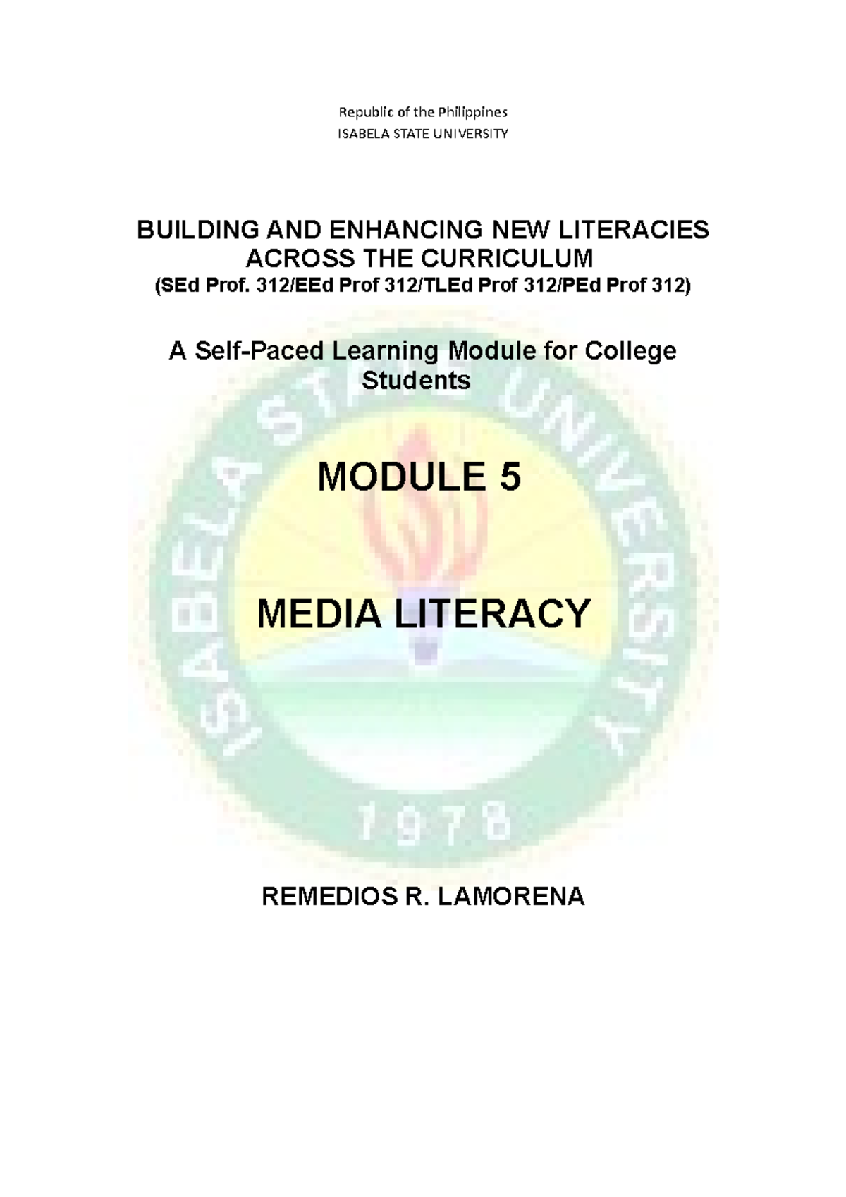Media-literacy - module for media literacy - Republic of the Philippines ISABELA STATE ...