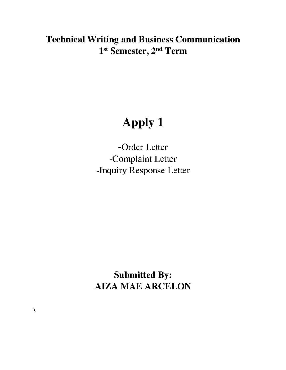 Apply 1- Arcelon TW Subject - Technical Writing and Business ...
