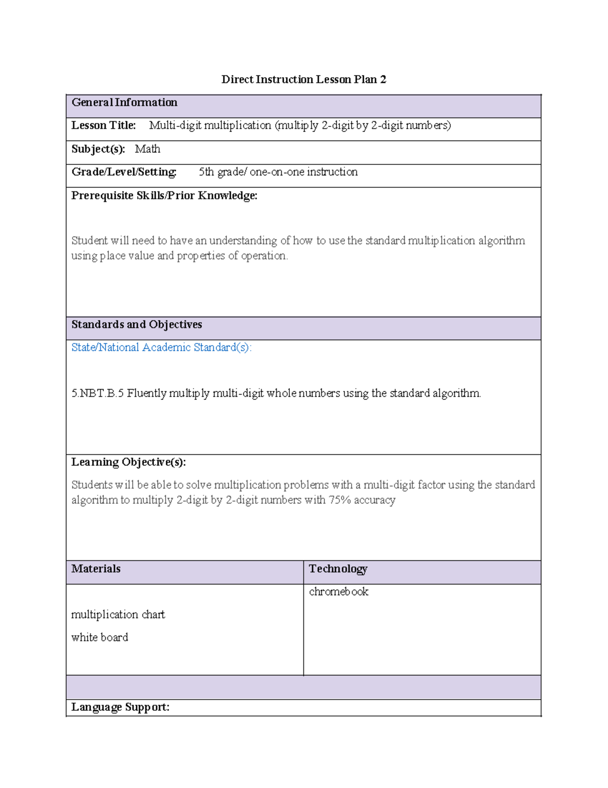 Lesson Plan 2 - Math - Direct Instruction Lesson Plan 2 General ...