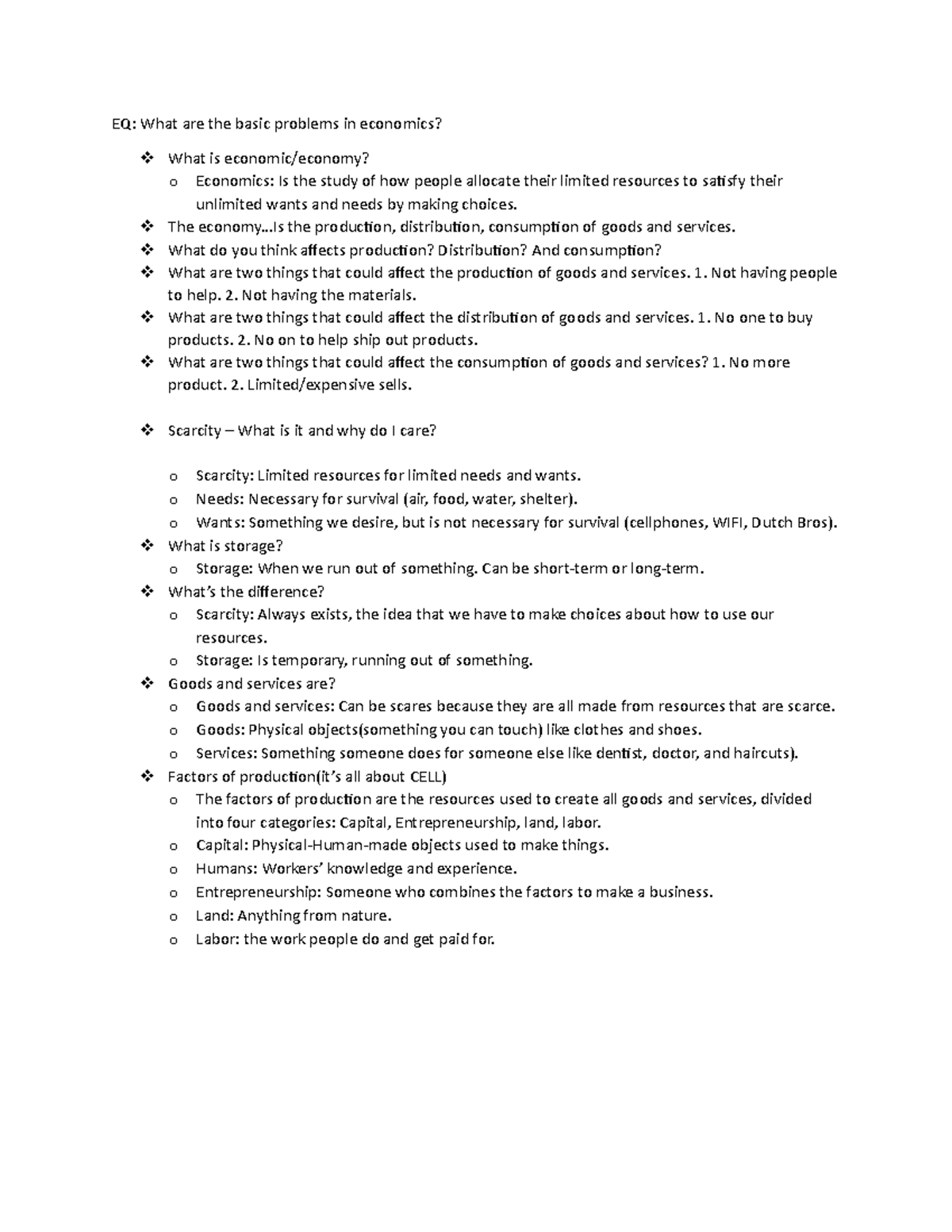 Economics basics notes - EQ: What are the basic problems in economics ...