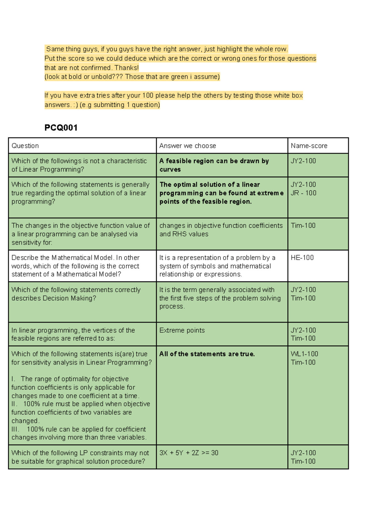 BUS107 PCQ - pre course quiz - Same thing guys, if you guys have the ...