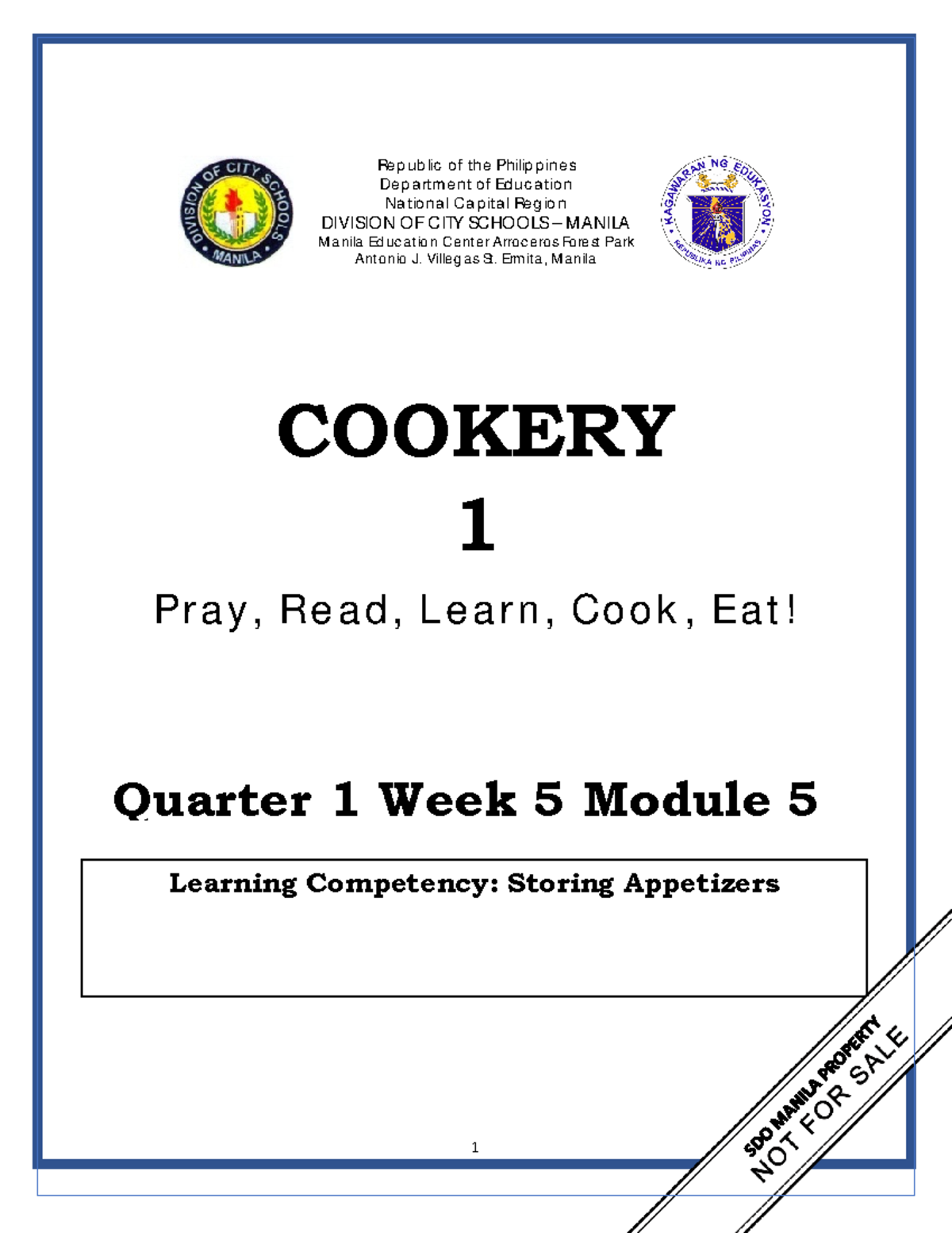 Cookery 11 Q1 W5 Mod5 - Republic of the Philippines Department of ...
