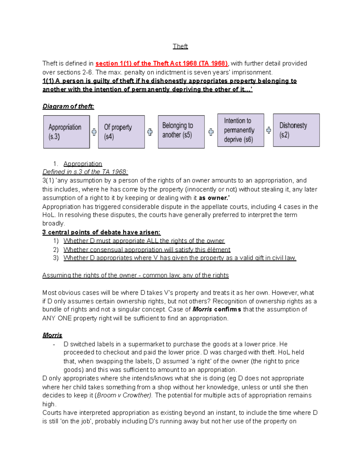 Criminal Theft Notes - Google Docs - Theft Theft is defined in section ...