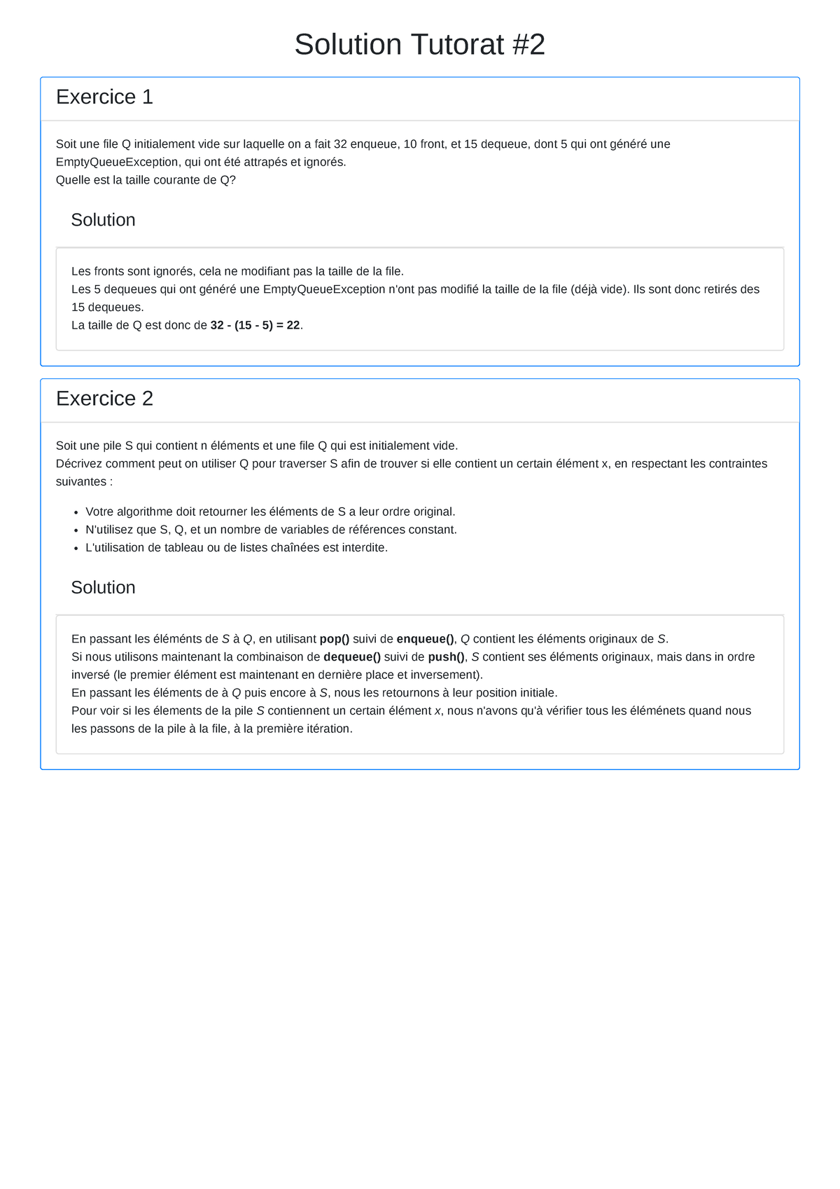 CSI2510 Automne 2024 Tutoriel 3 Solutions - Solution Tutorat Exercice 1 Soit une file Q ...