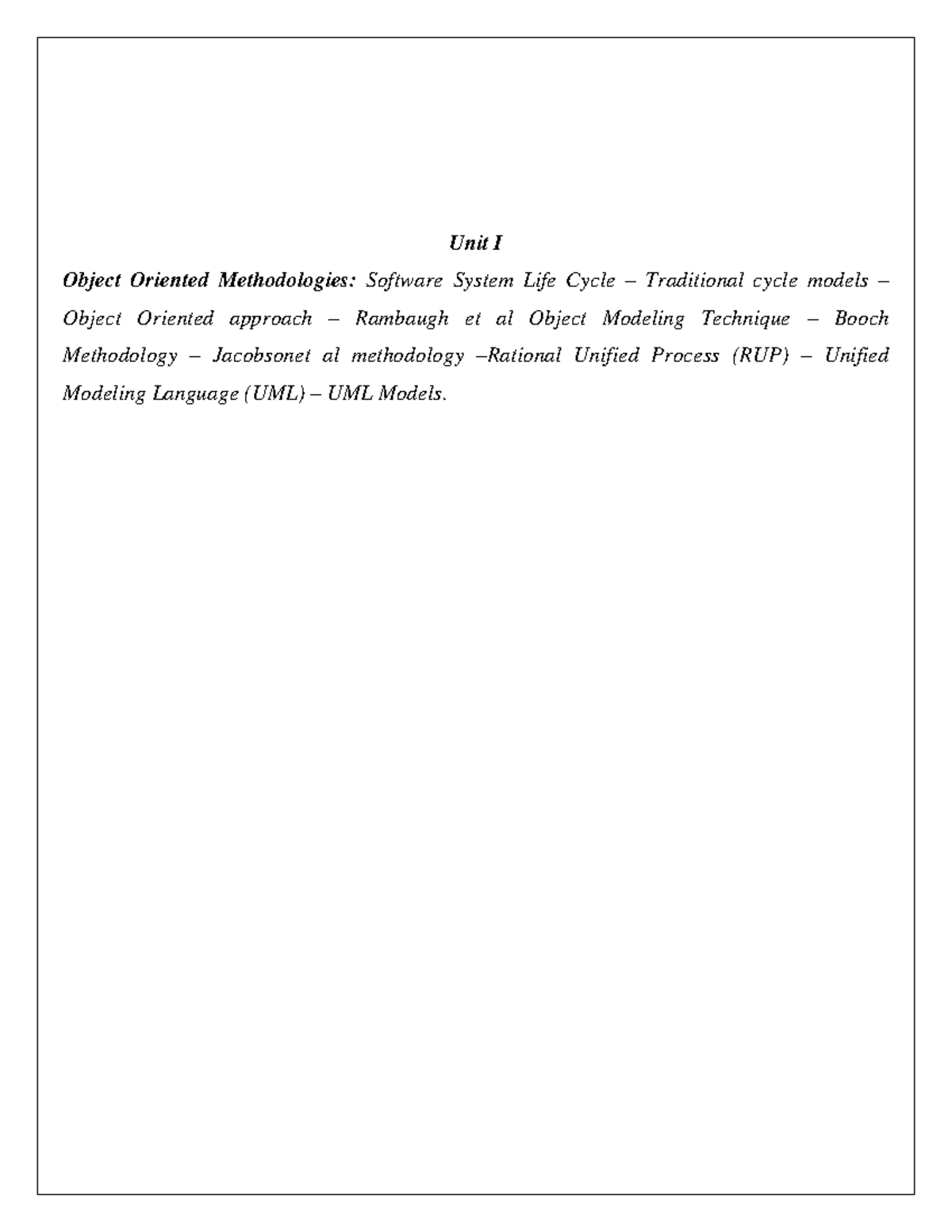 Elective 1(U1) - Software Development Lecture Notes - Unit I Object ...