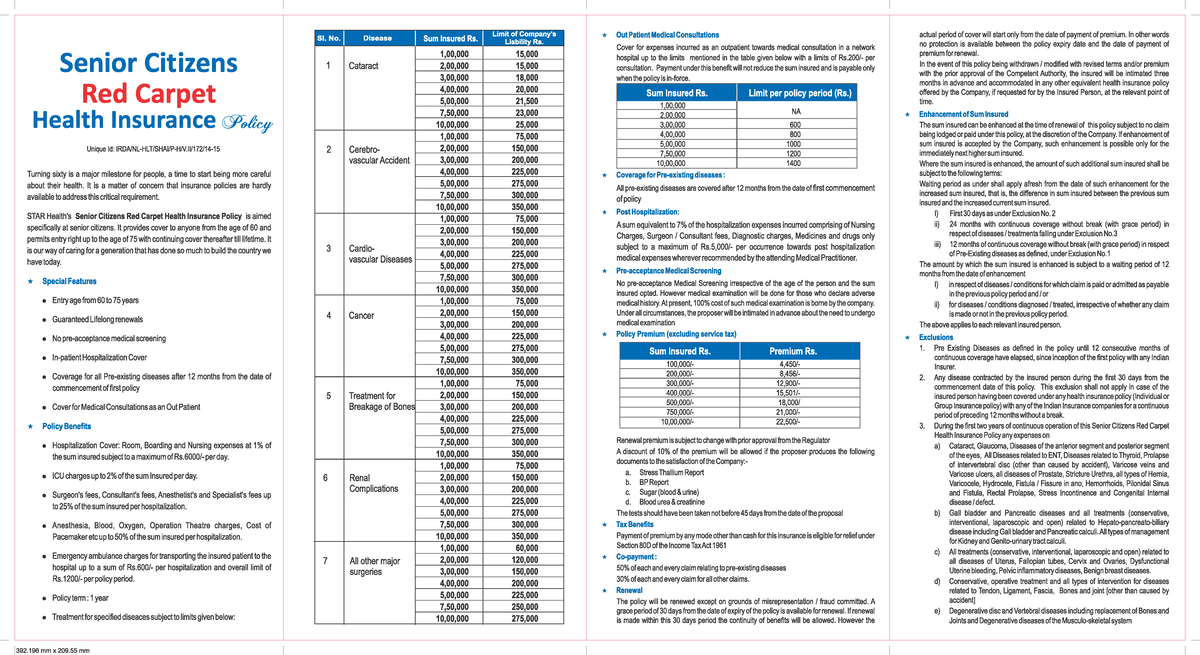 Senior Citizens Red Carpet Health Insurance Policy - Bpharm - Studocu