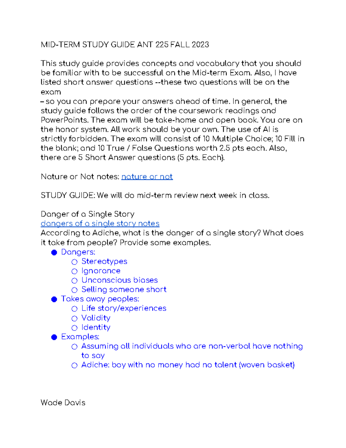 Midterm review doc - MID-TERM STUDY GUIDE ANT 225 FALL 2023 This study ...