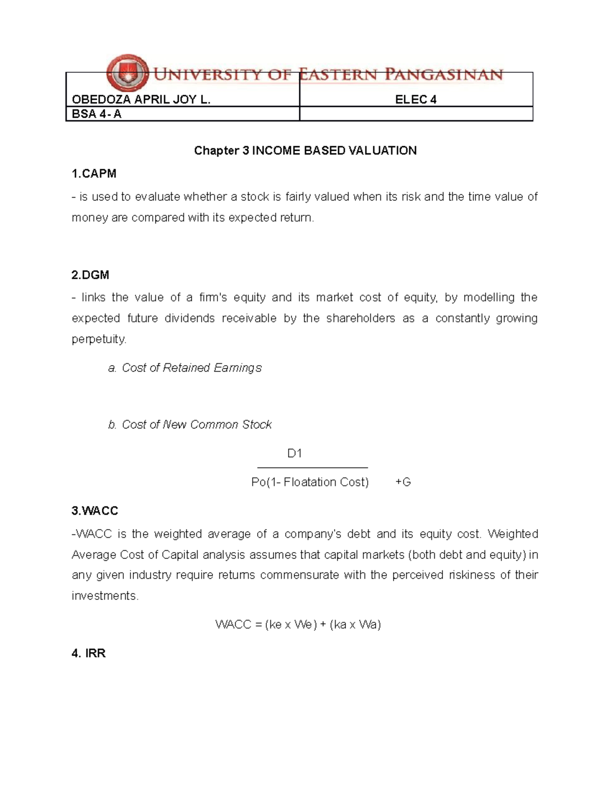 CHAP 3- Valuation - OBEDOZA APRIL JOY L. ELEC 4 BSA 4- A Chapter 3 ...