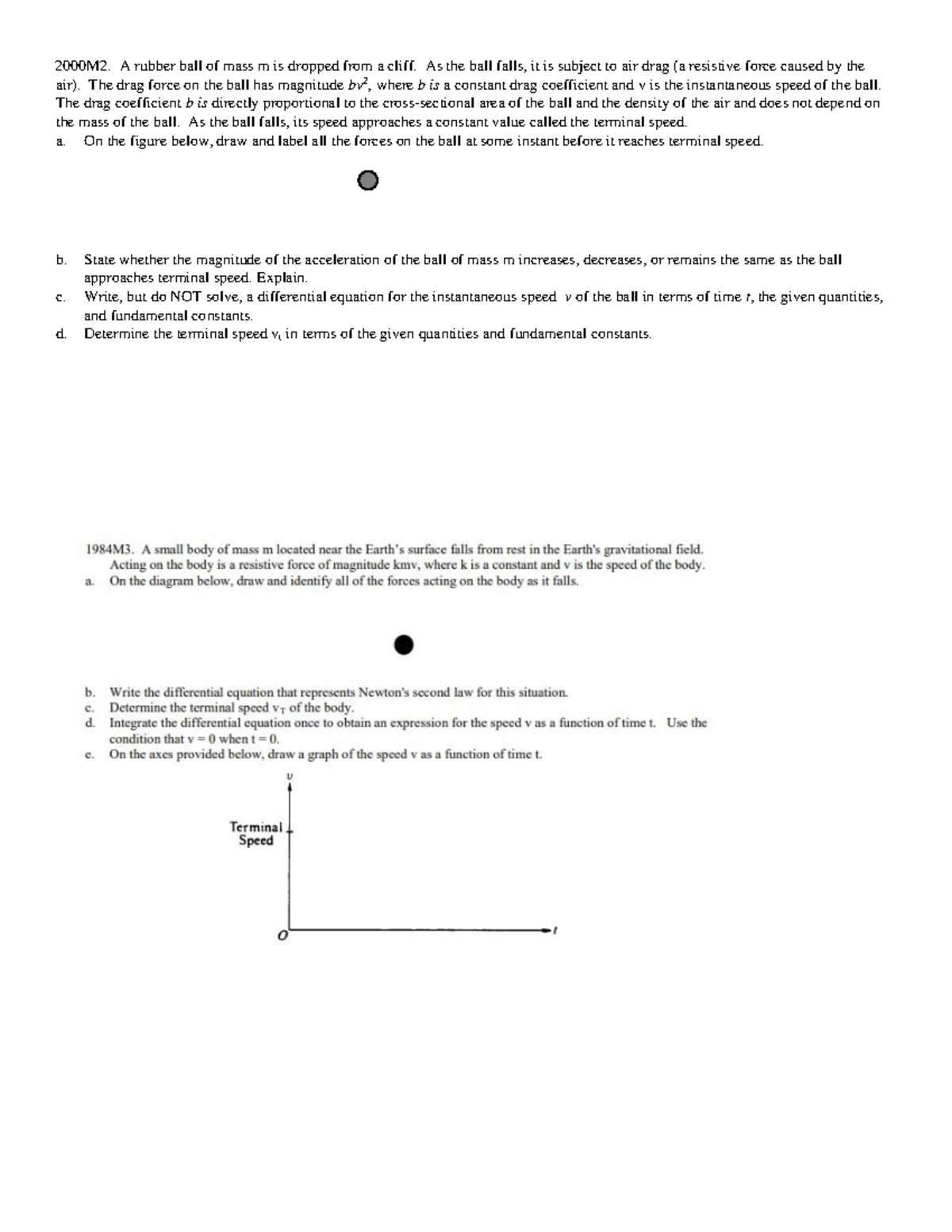 Terminal Velocity problems 2022 - 2000M2. A rubber ball of mass m is ...
