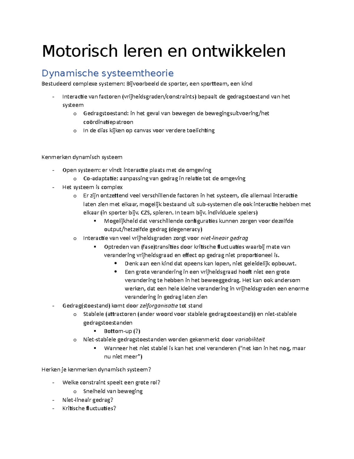 MLO HC - Collegeaantekeningen voor motorisch leren en ontwikkelen in ...