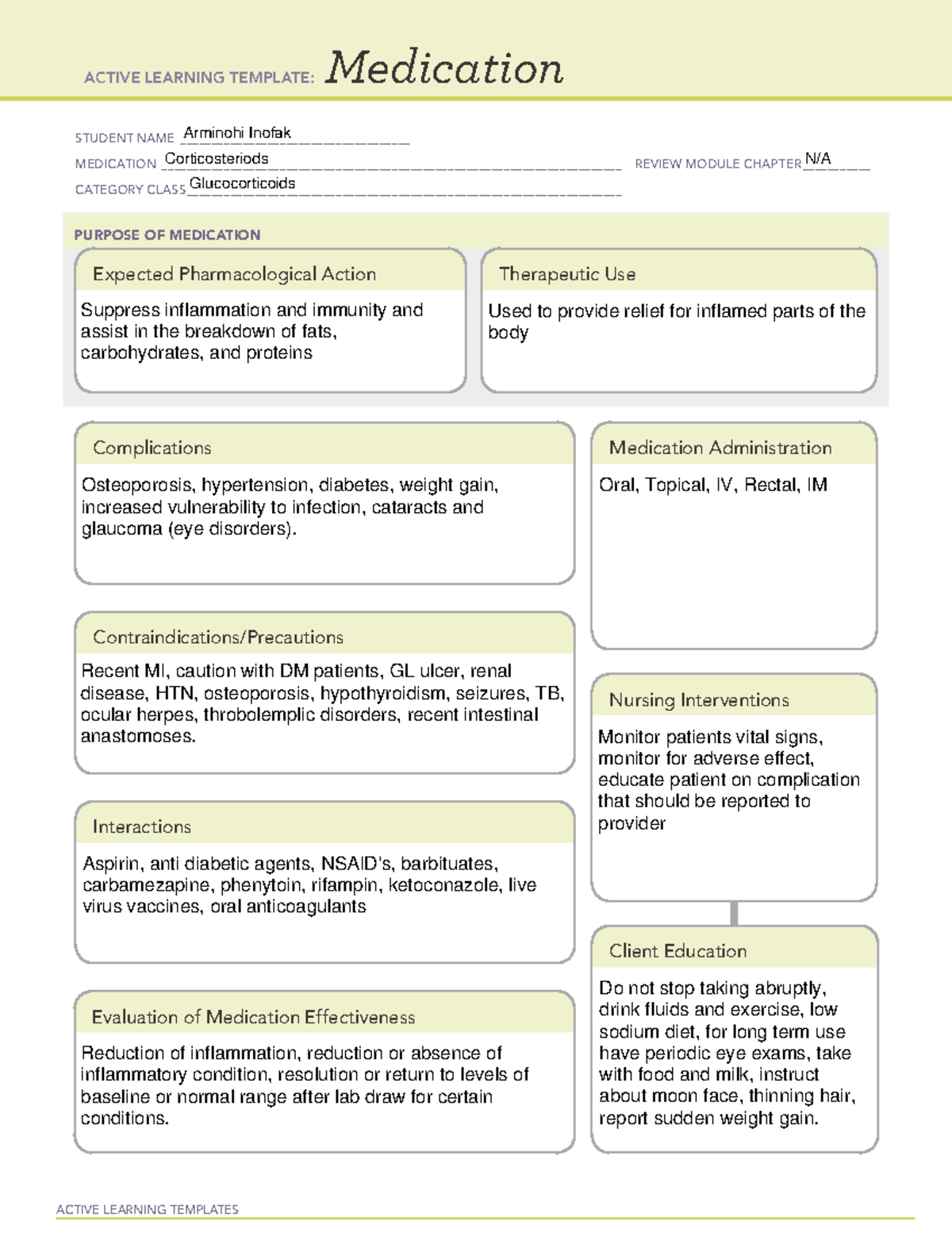 Week 8 ALT Medication Template 2 - ACTIVE LEARNING TEMPLATES Medication ...