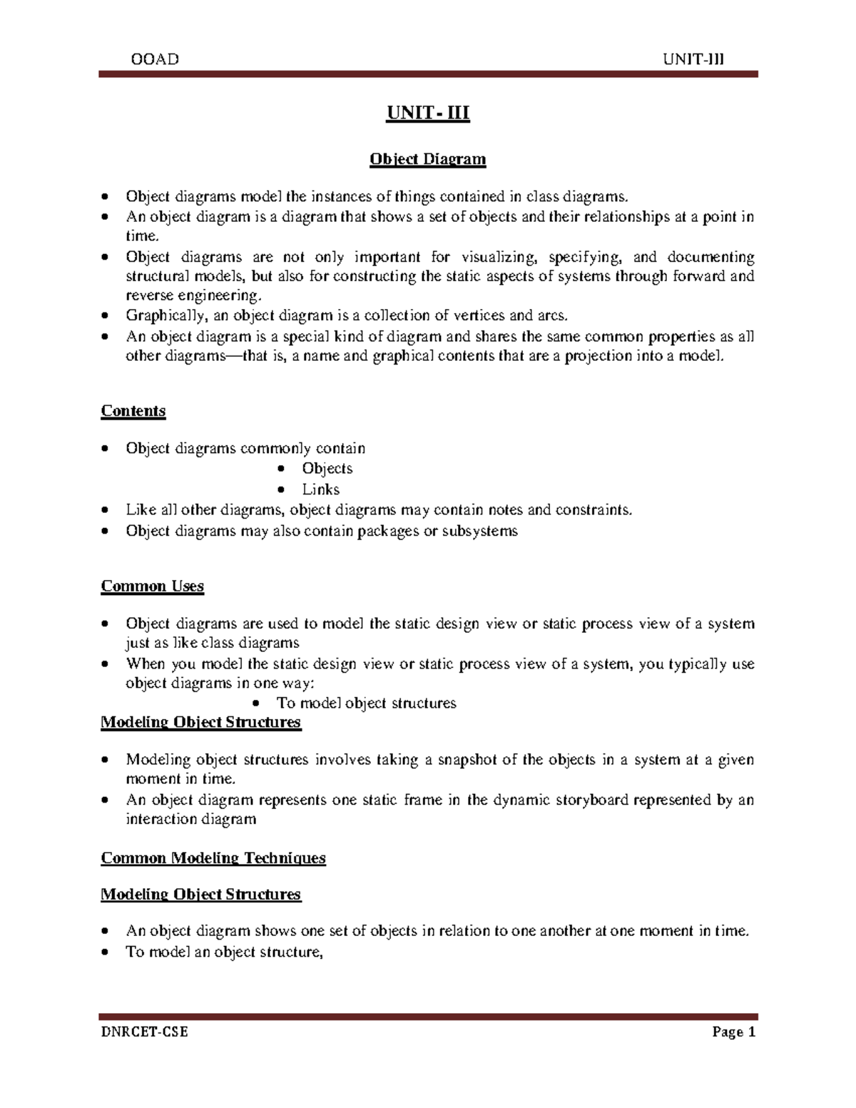 OOAD UNIT-3 material - UNIT- III Object Diagram Object diagrams model the instances of things ...