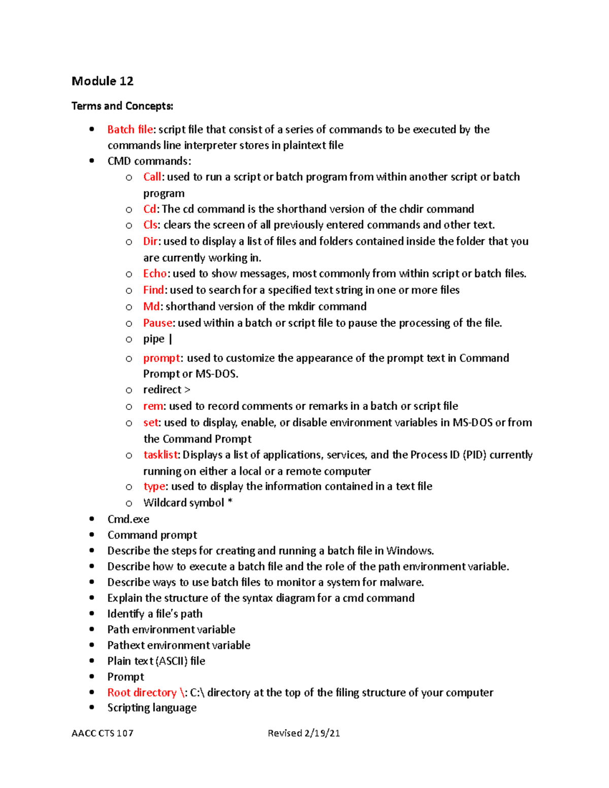 Module 12 terms and skills - Module 12 Terms and Concepts: Batch file ...