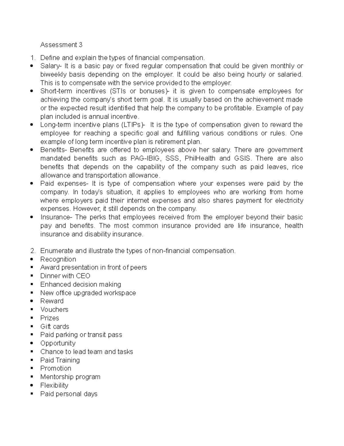 Assessment 3 Compensation Management in Business Ad first year ...