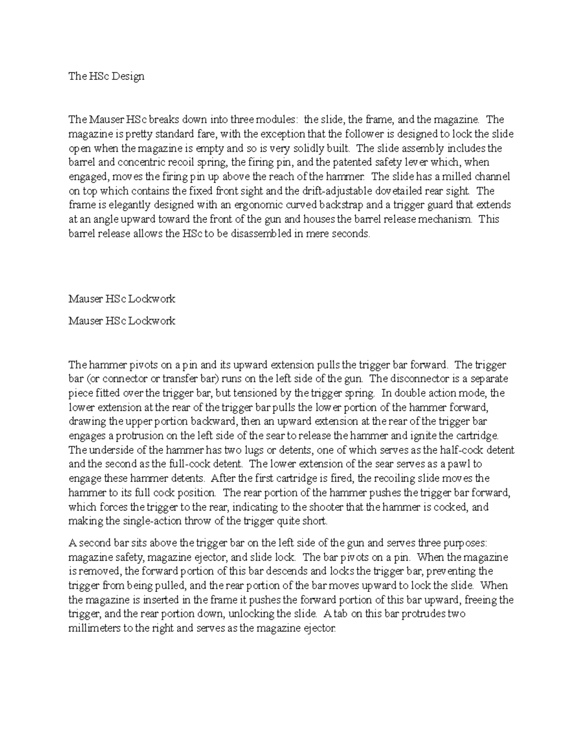 The HSc Design - Notes taken - The HSc Design The Mauser HSc breaks ...