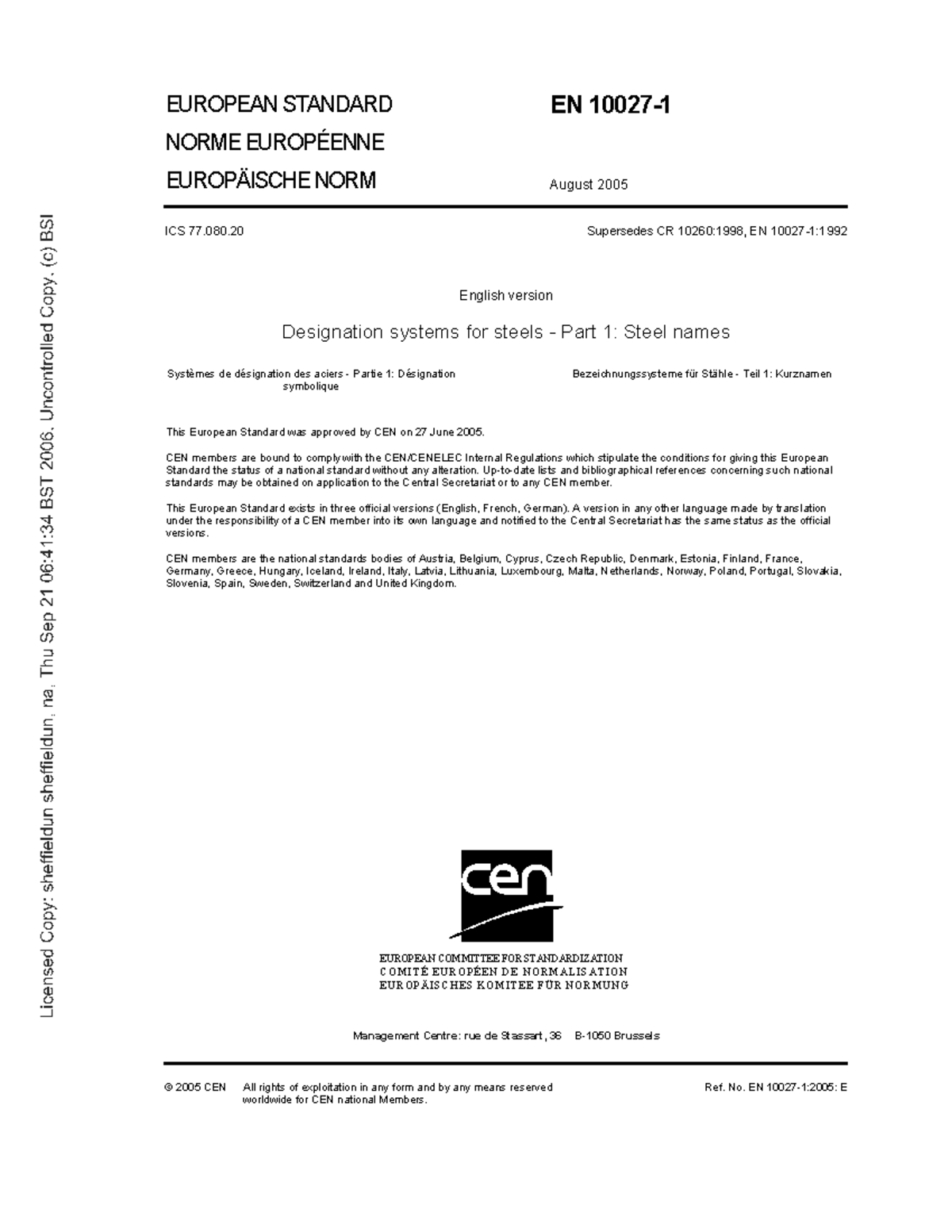 EN 10027-1 - Norma designación aceros estructurales - EUROPEAN STANDARD ...